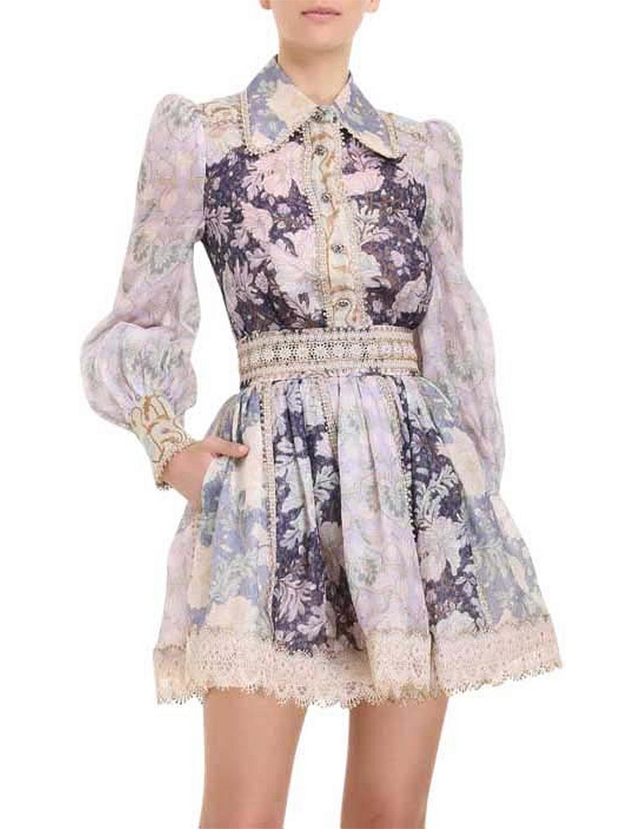 Zimmermann Celestial Spliced Blouse In Lavender Floral | David Jones