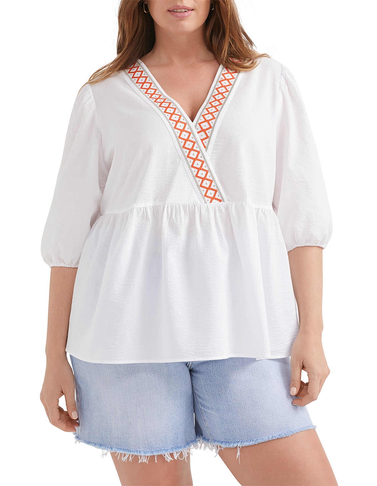 Commonry the Embroidered Seersucker Top | David Jones