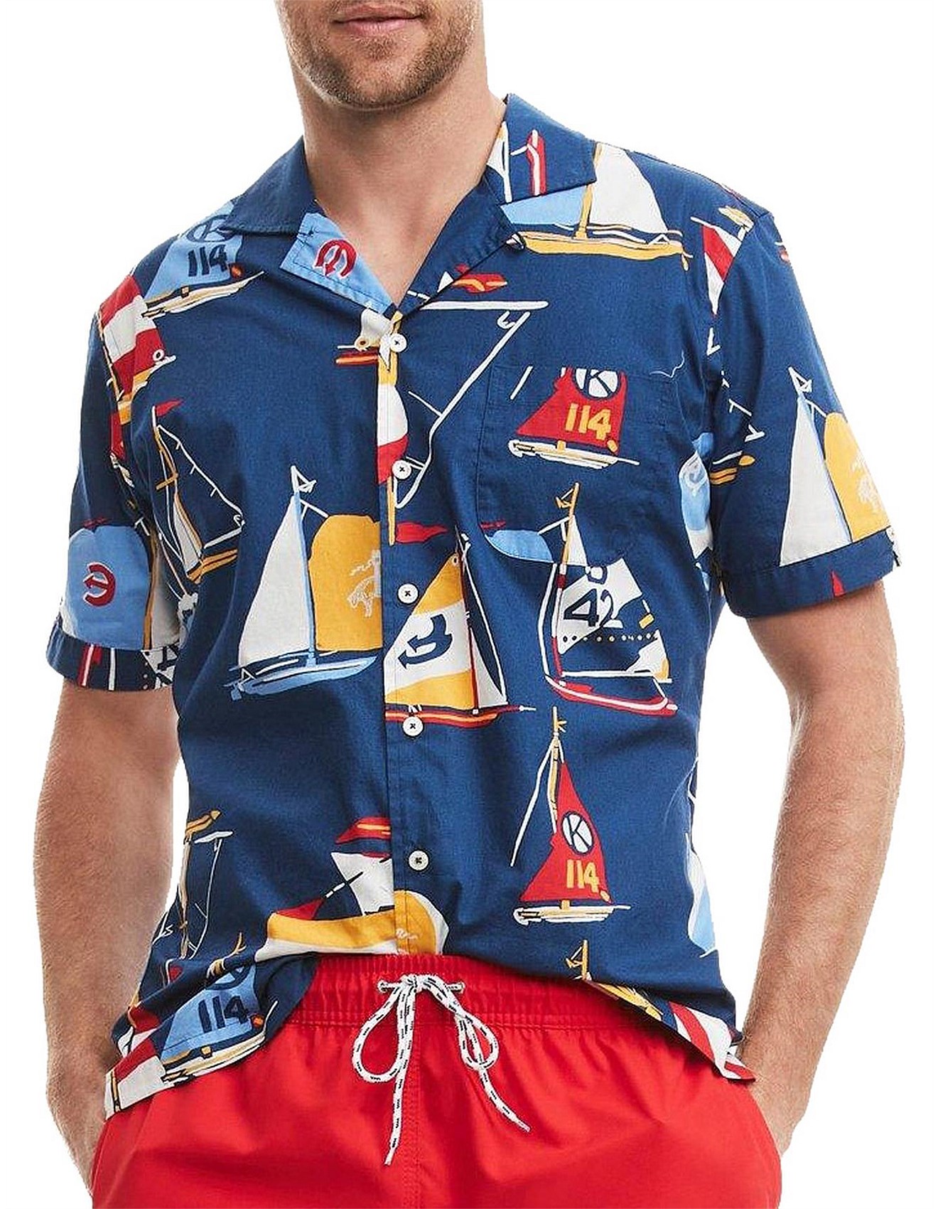 Brooks Brothers Short Sleeve Poplin Print Sailboat Shirt | David Jones