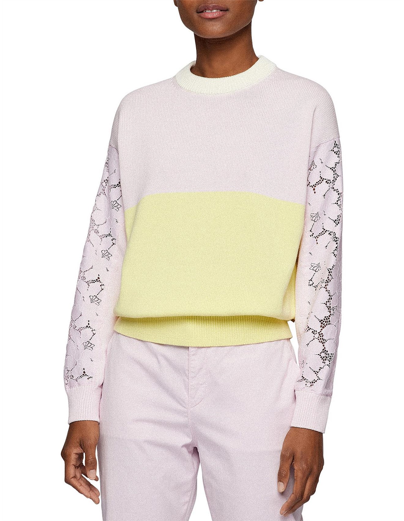 Boss Lace-insert Organic-cotton Sweater With Colour-blocking | David Jones