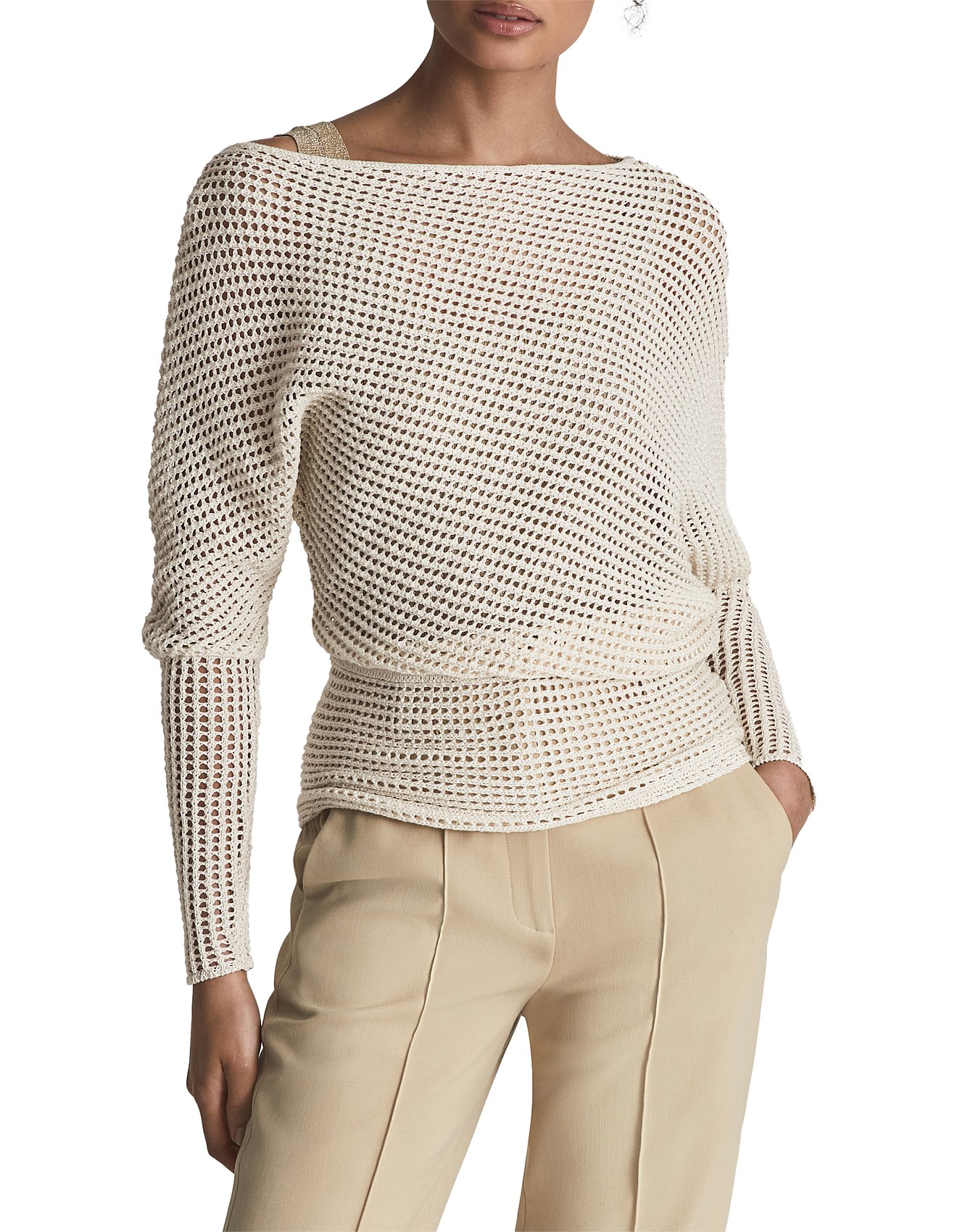 Reiss Lulu Open Knit Drape Top | David Jones