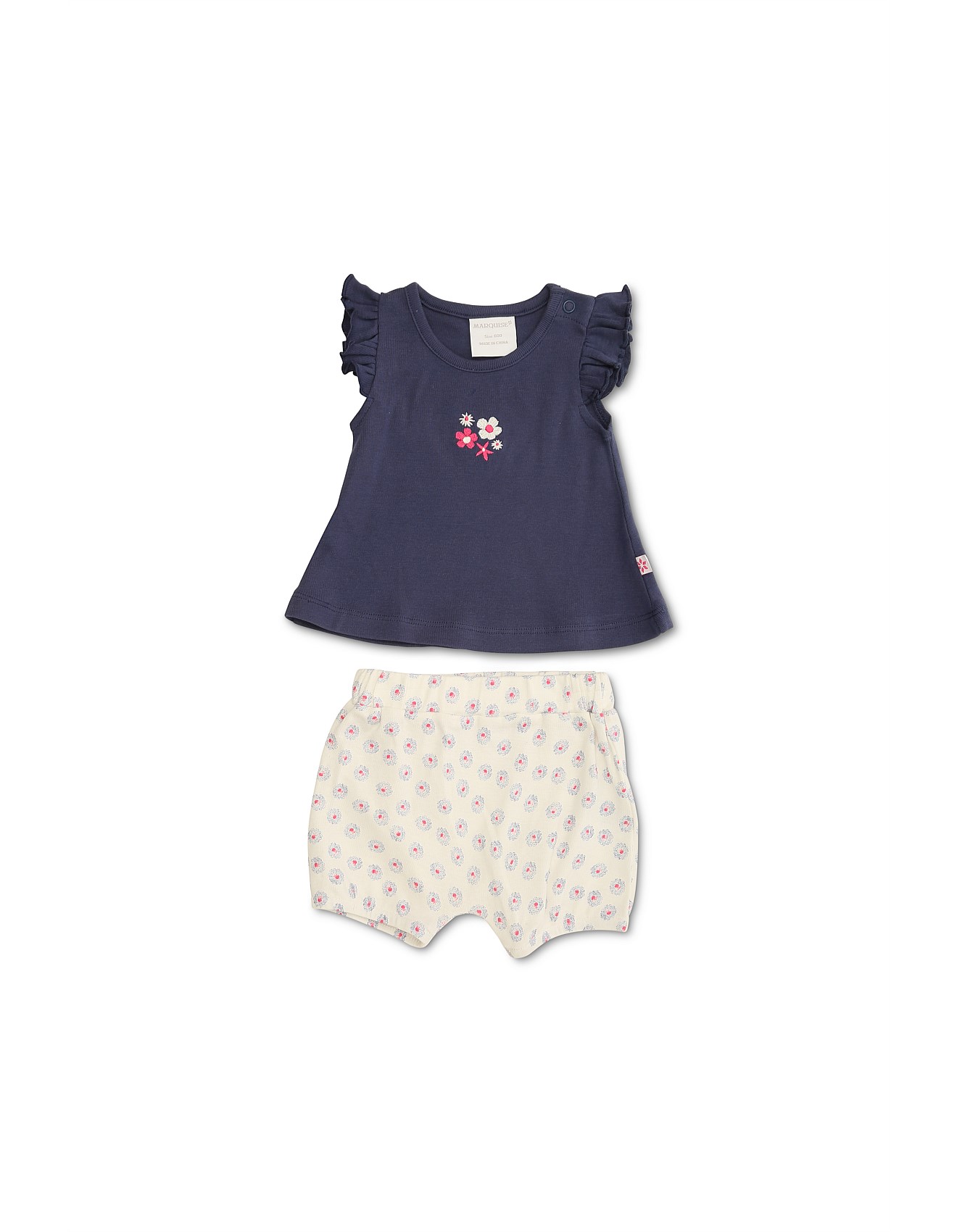 Marquise Rib Top With Flutter Sleeve/rib Short With Elastic Hem | David ...