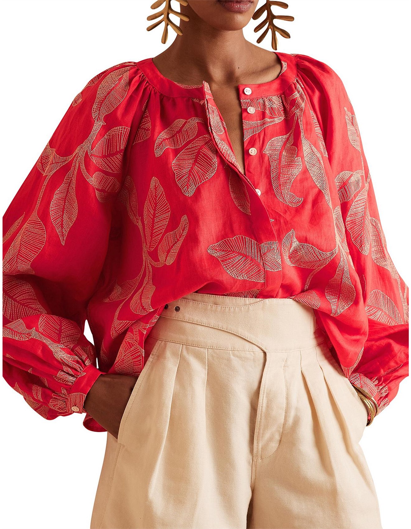 Banana Republic Long Sleeve Embroidered Red Blouse | David Jones