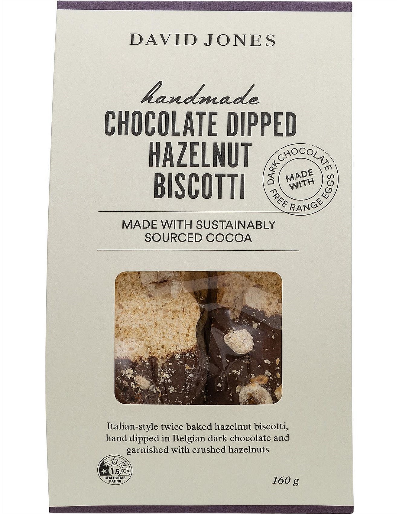David Jones David Jones Chocolate Dipped Hazelnut Biscotti 160g 2022 ...