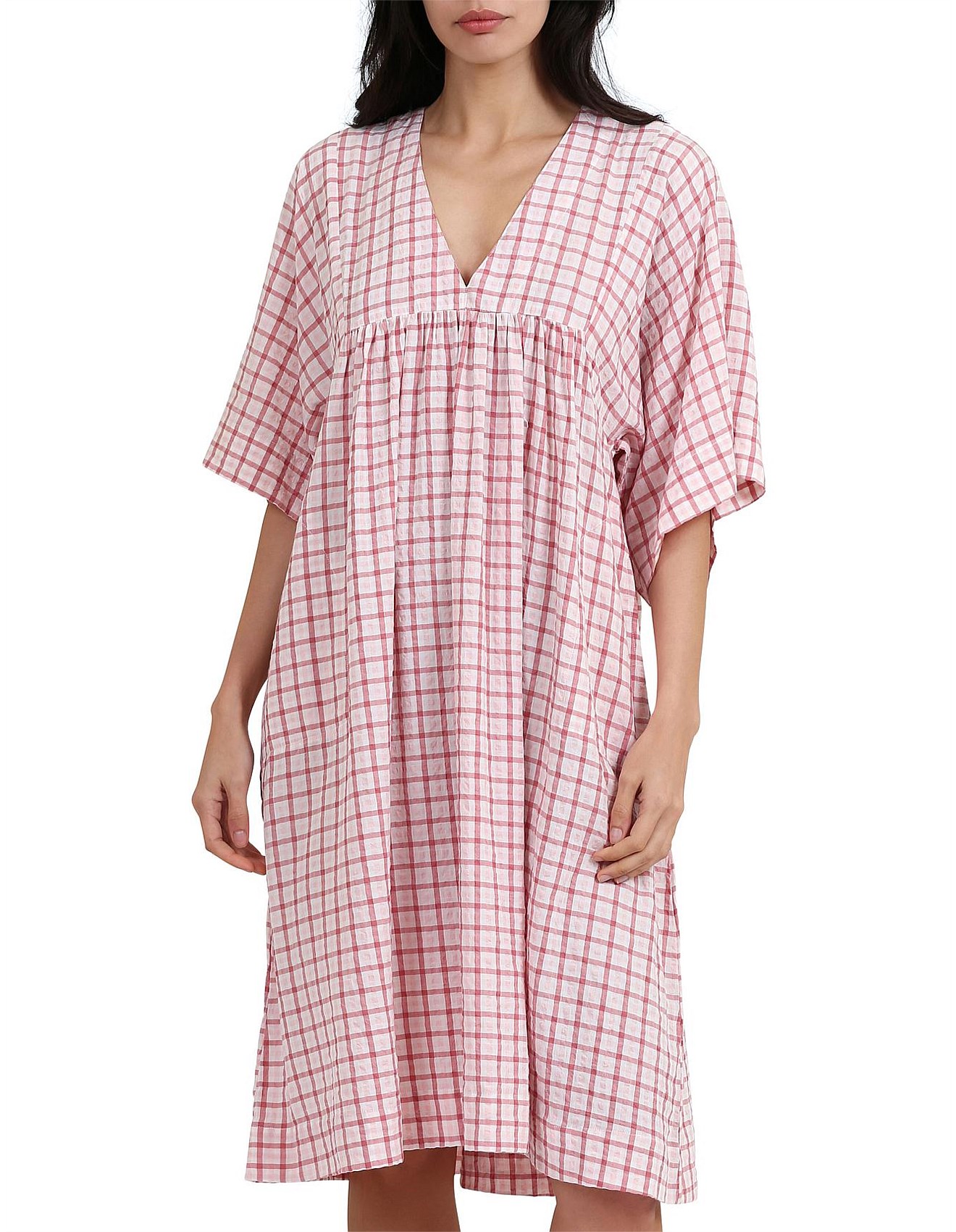 Papinelle Oversized Seersucker Gingham Kaftan Long Sleeve Nightie ...