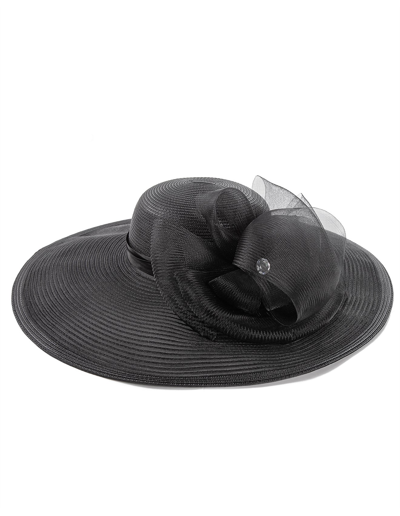 Gregory Ladner Wide Brim Crinolin Hat With Crinolin Swirl Bow | David Jones