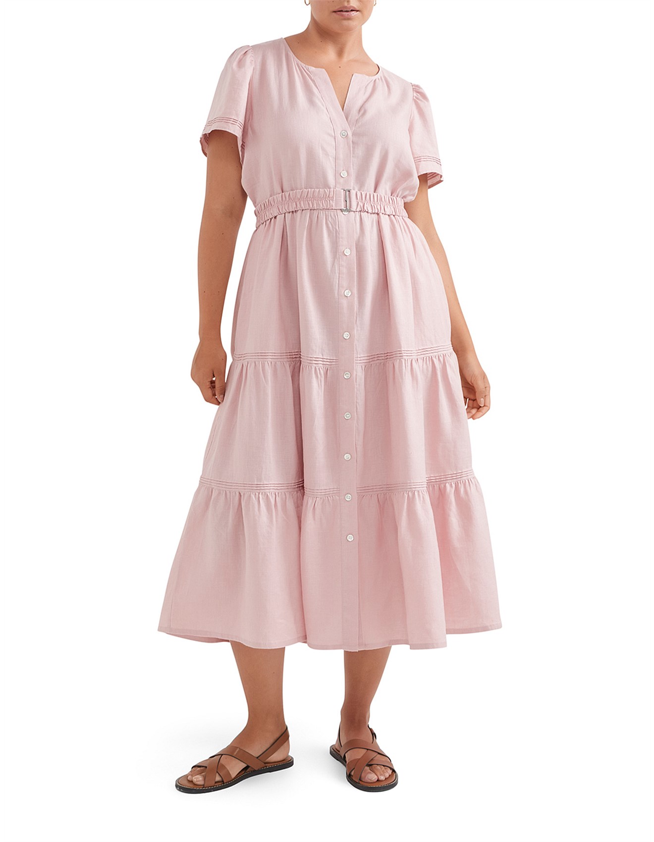 Commonry the Tiered Linen Midi Dress | David Jones