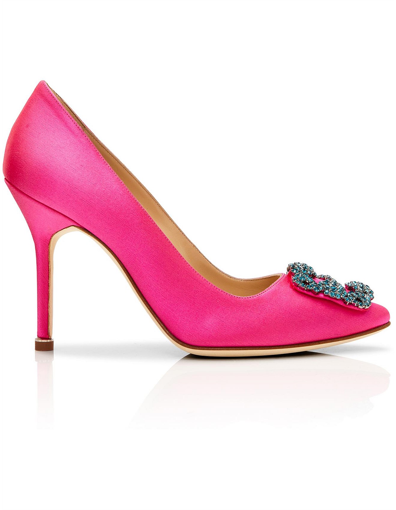 Manolo Blahnik Hangisi Opal Blue Buckle Satin Pump 105 | David Jones