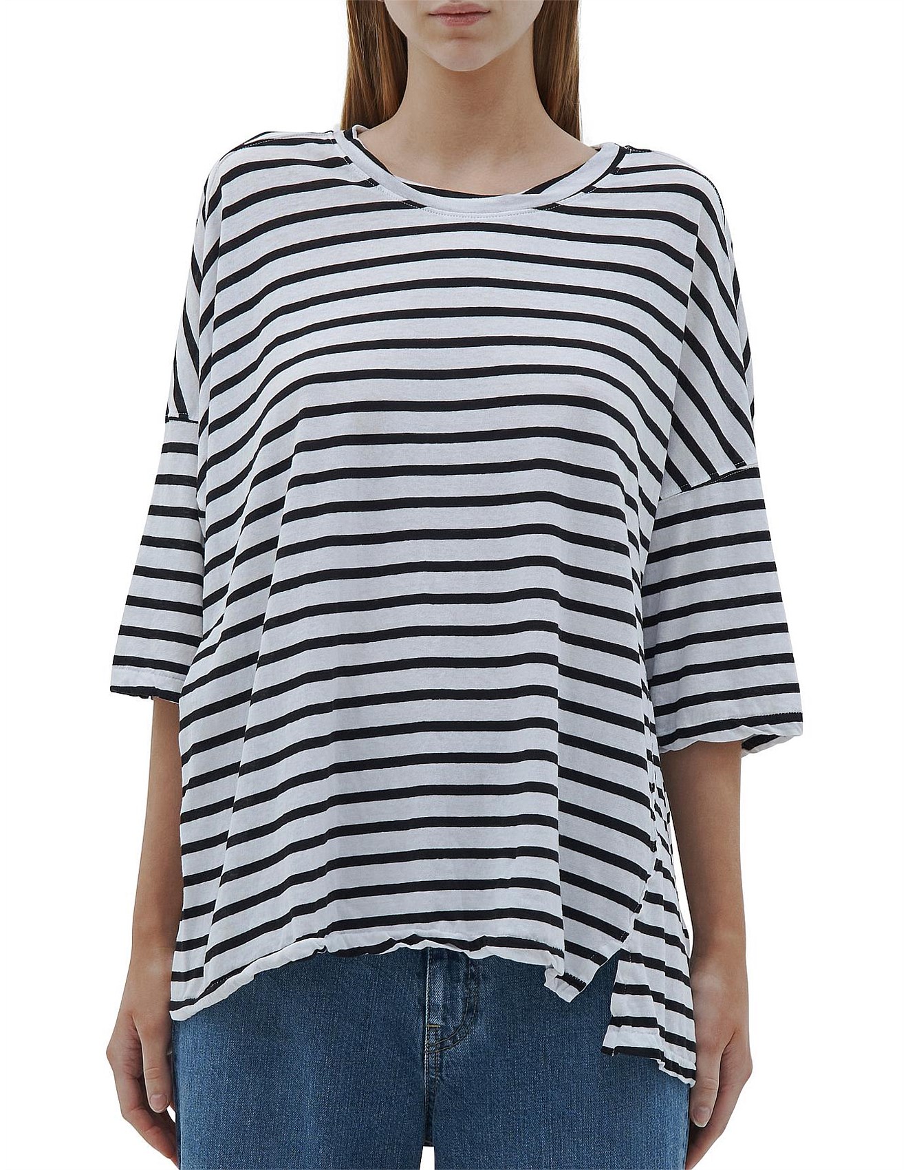Bassike Stripe Slouch Side Step Short Sleeve T-shirt | David Jones