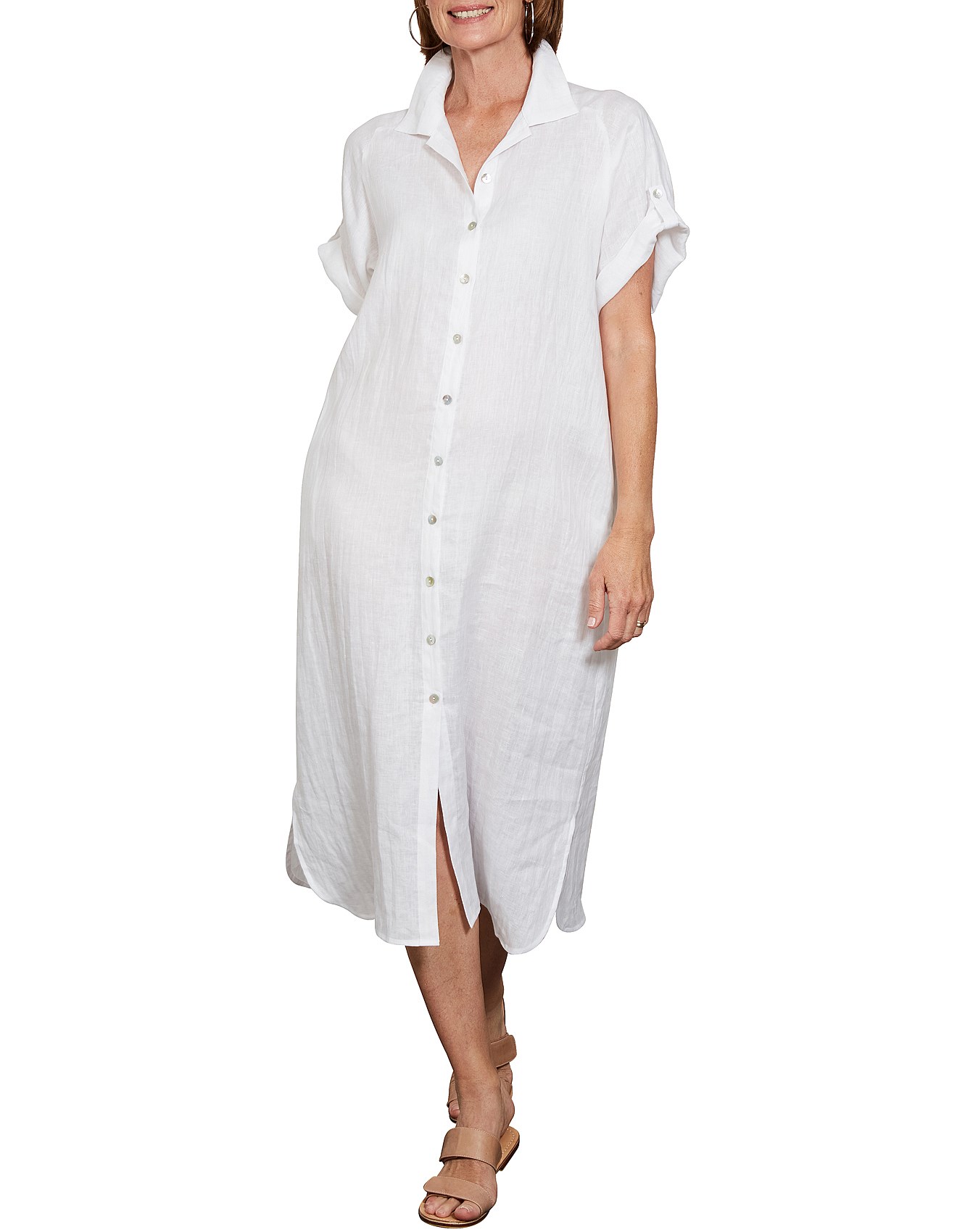Eb&ive Short Tab Sleeve Linen Studio Shirt Dress | David Jones