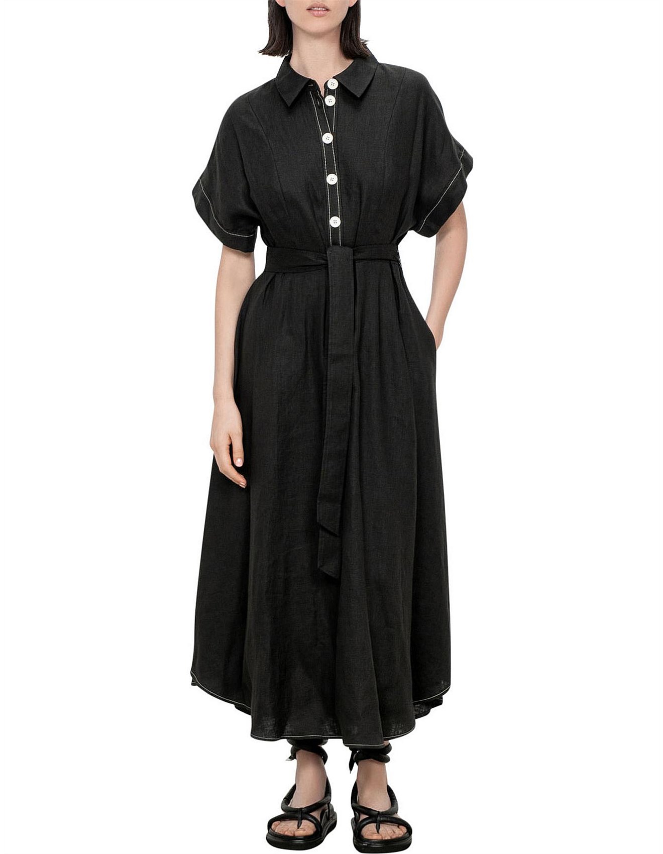 Veronika Maine Minimalist Linen Maxi Shirt Dress | David Jones