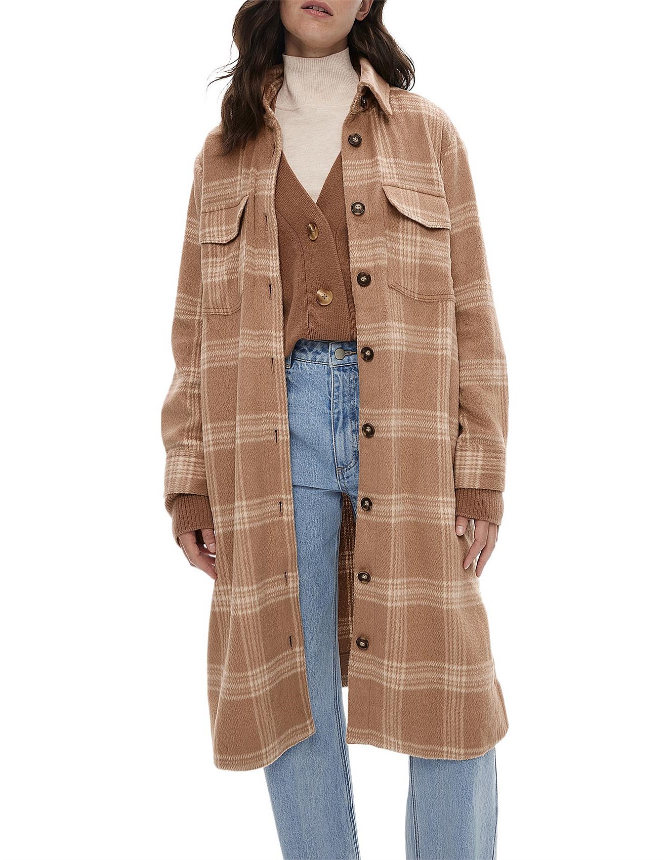 Witchery Wool Blend Check Longline Shacket | David Jones