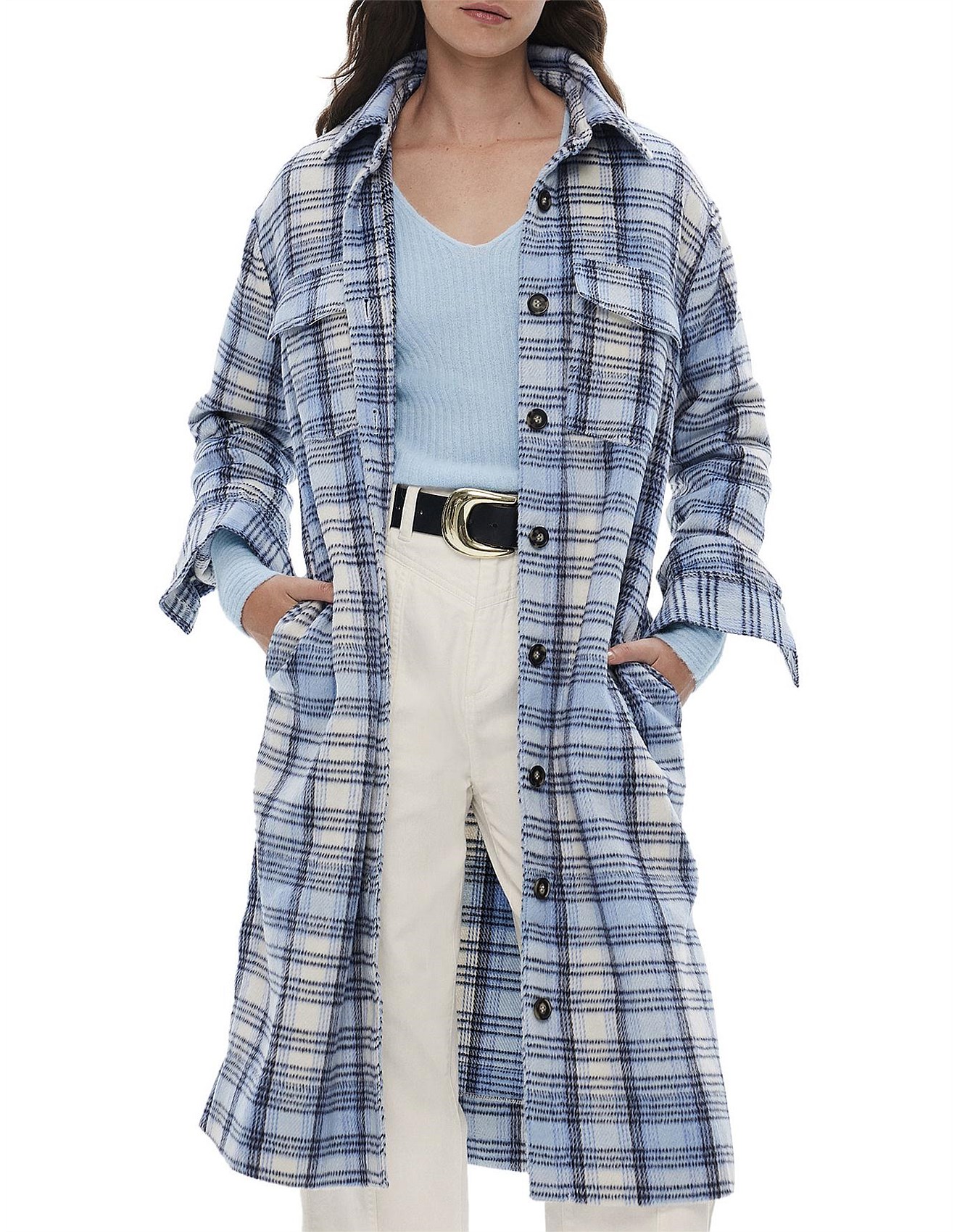 Witchery Wool Blend Check Longline Shacket | David Jones