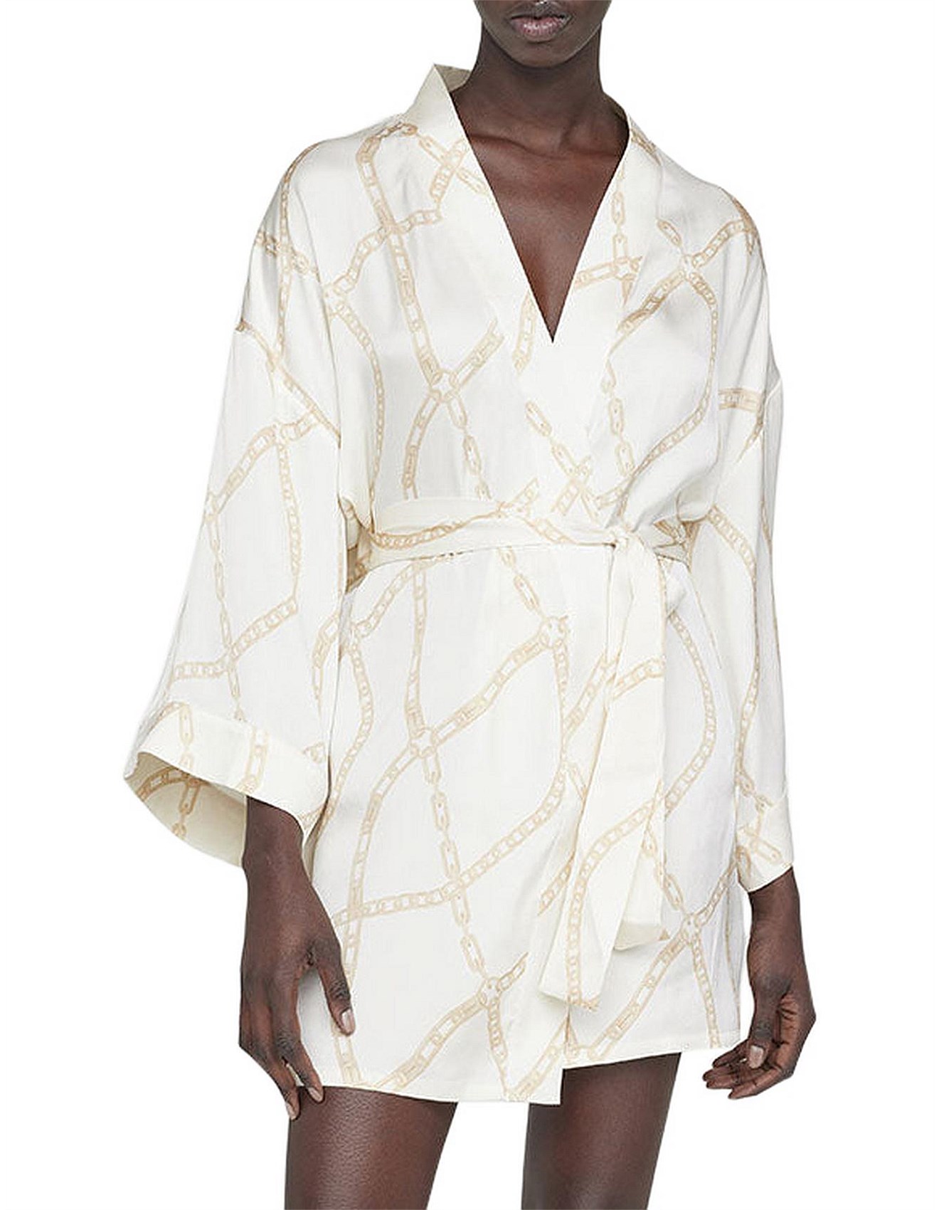 Anine Bing Kara Robe Cream and Tan Link Print | David Jones