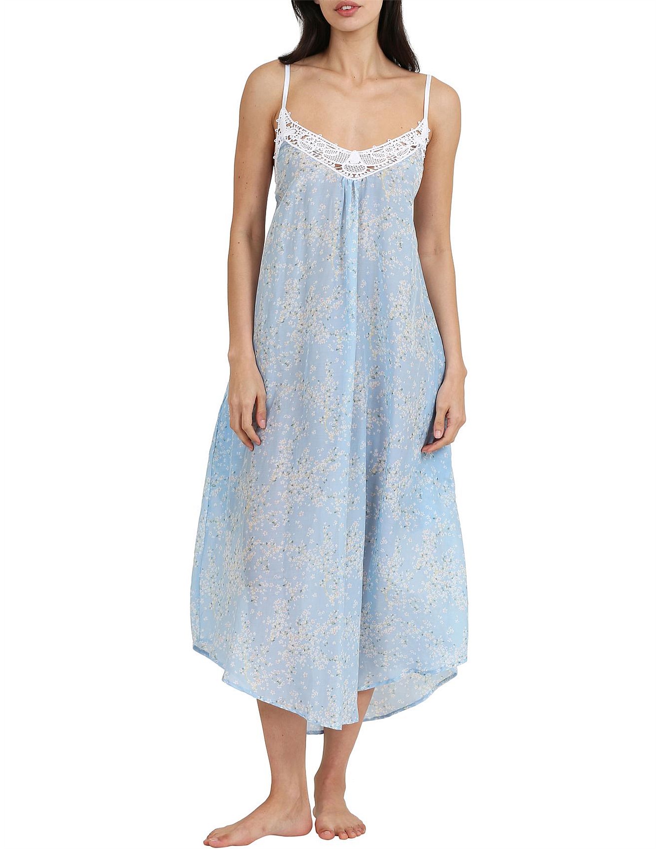 Papinelle Cheri Blossom Lace Front Sleeveless Maxi Nightie | David Jones