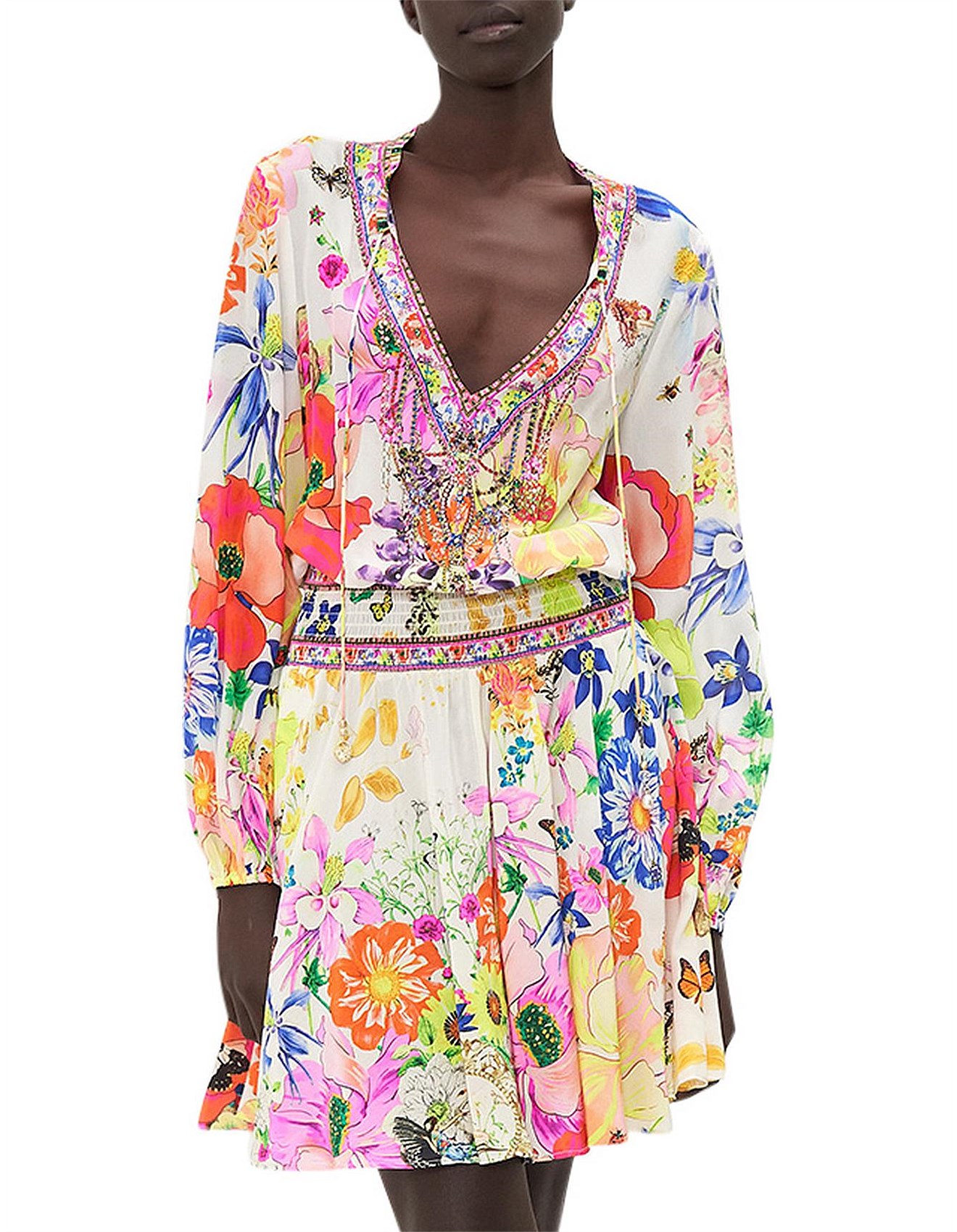 Camilla Shirred Relaxed Short Mini Dress | David Jones