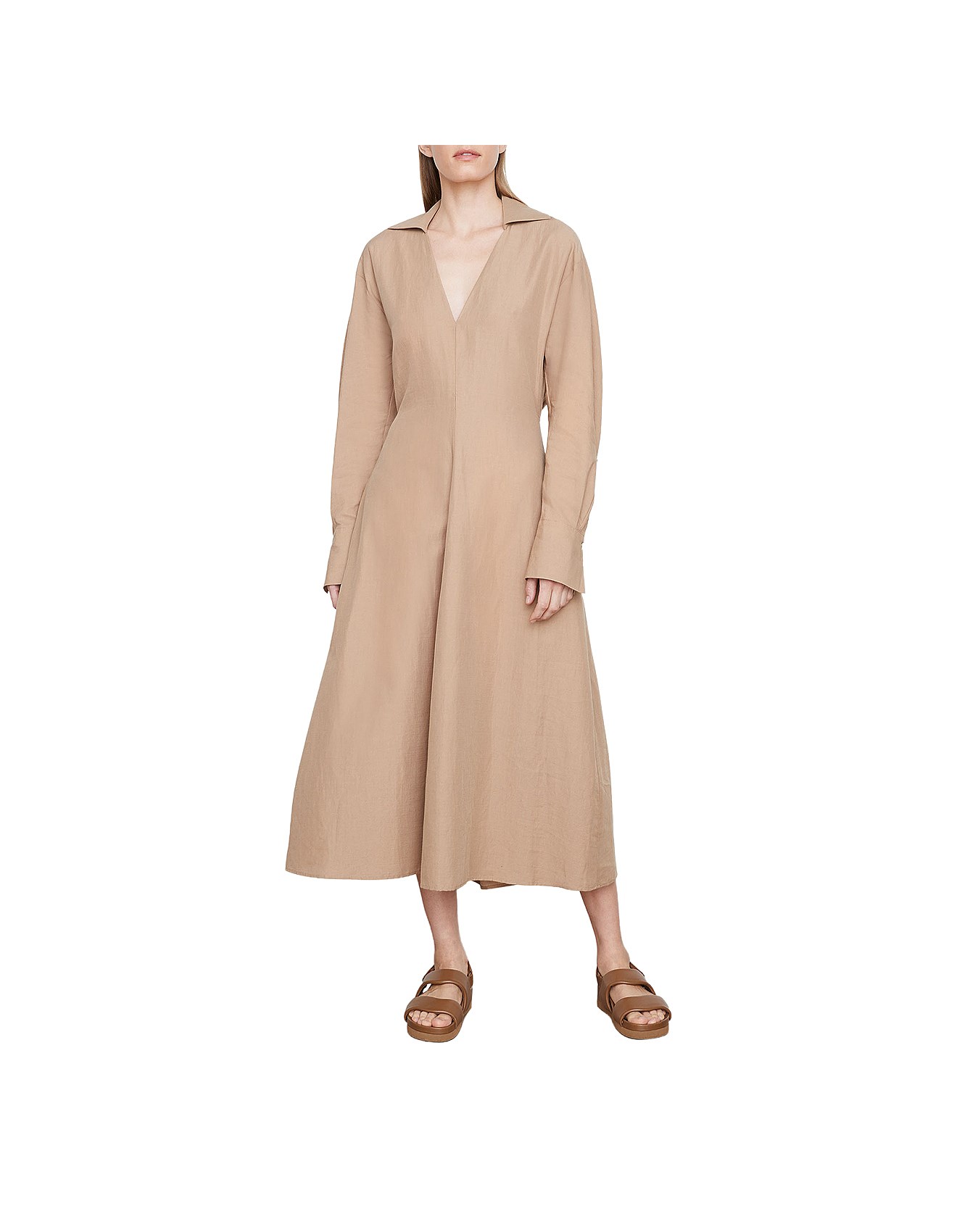 Vince Shaped Collar V-neck Long Sleeve Dress | David Jones