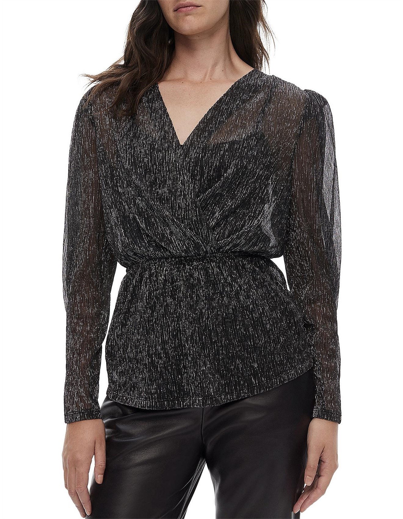 Witchery Mesh Metallic V Neck Top | David Jones