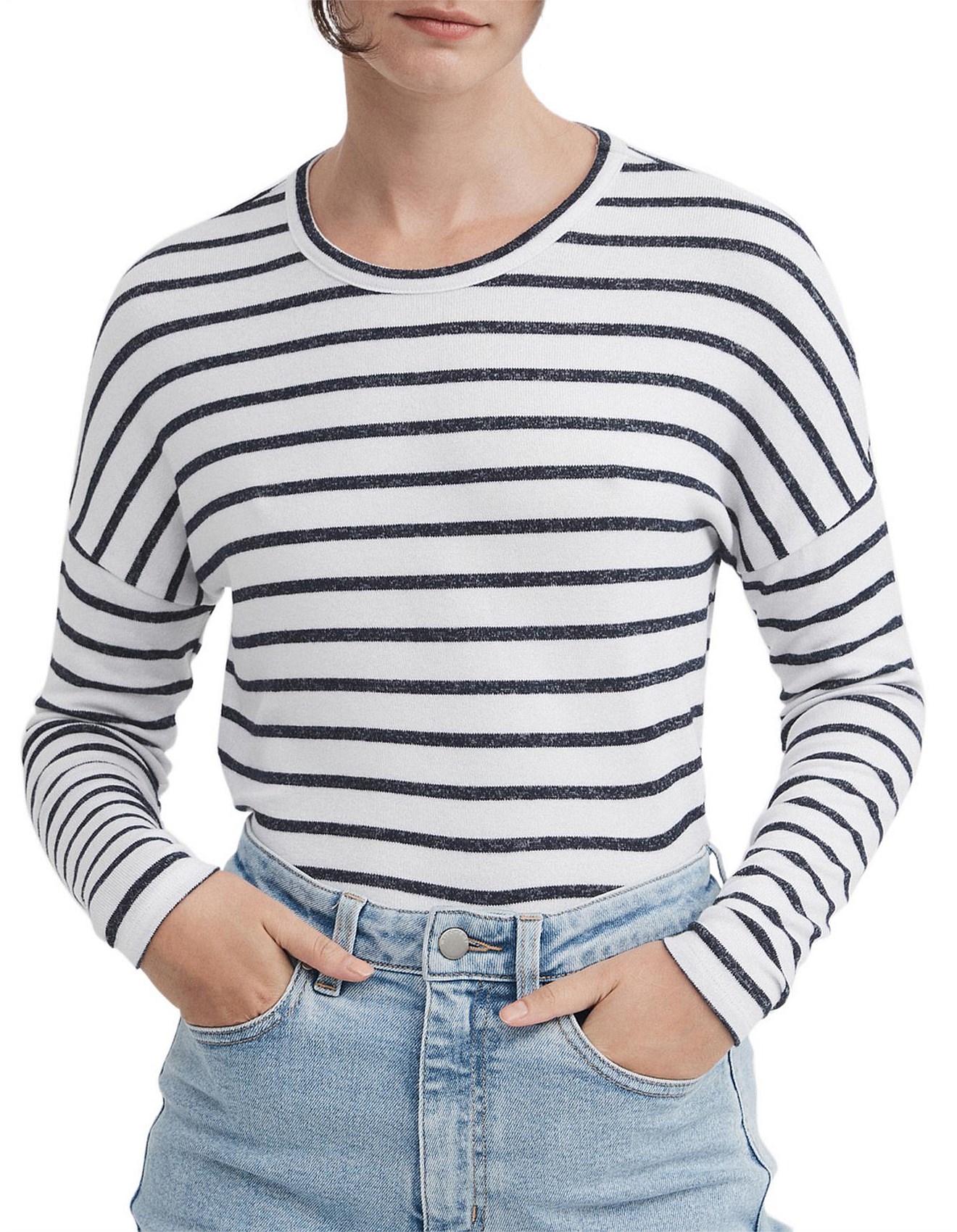 Witchery Stripe Drop Shoulder Long Sleeve Top | David Jones
