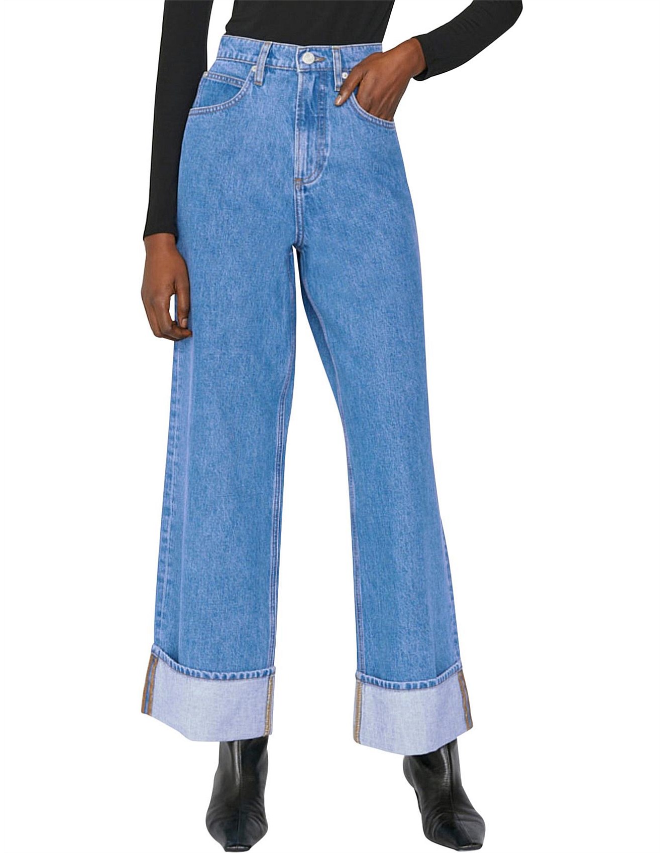 Frame Denim Rolled High Rise Wide Leg Jean | David Jones