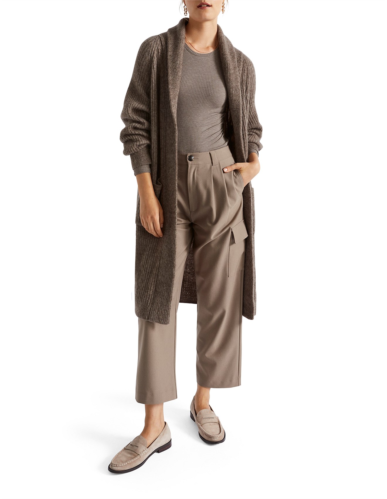 Seed Heritage Mohair Blend Rib Cardigan Dark Espresso Marle | David Jones