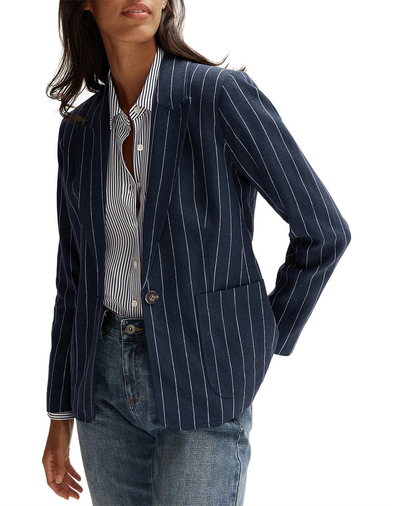 Trenery Single Breasted Pinstripe Blazer | David Jones