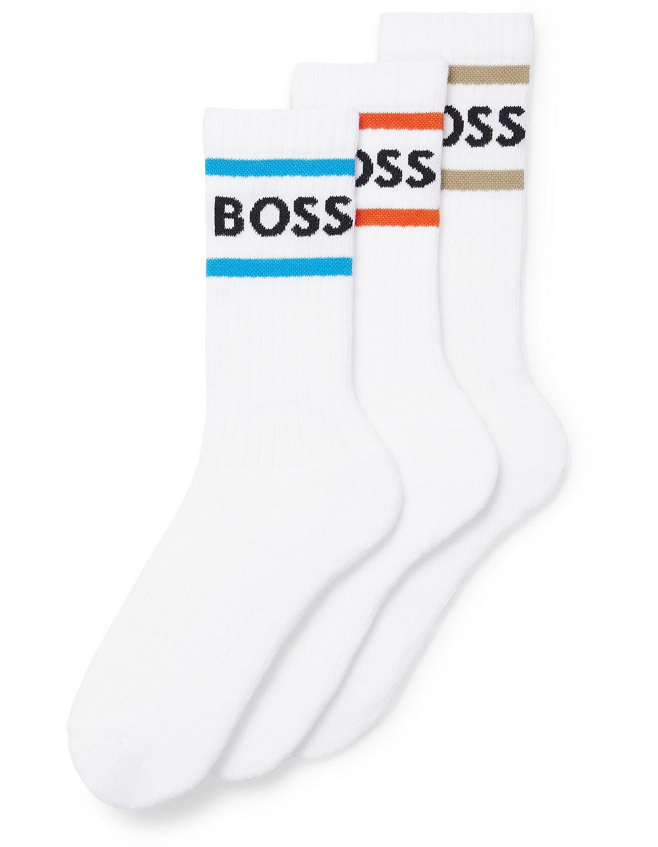Boss 3 Pack Rib Stripe Crew Sock | David Jones