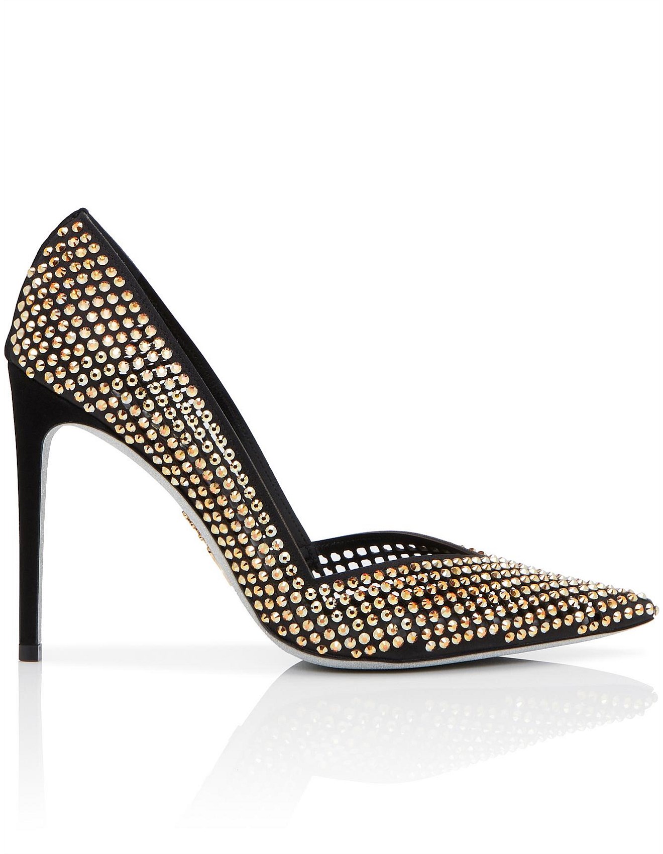 Rene Caovilla Metallic Strass Black Satin Pump 105 | David Jones