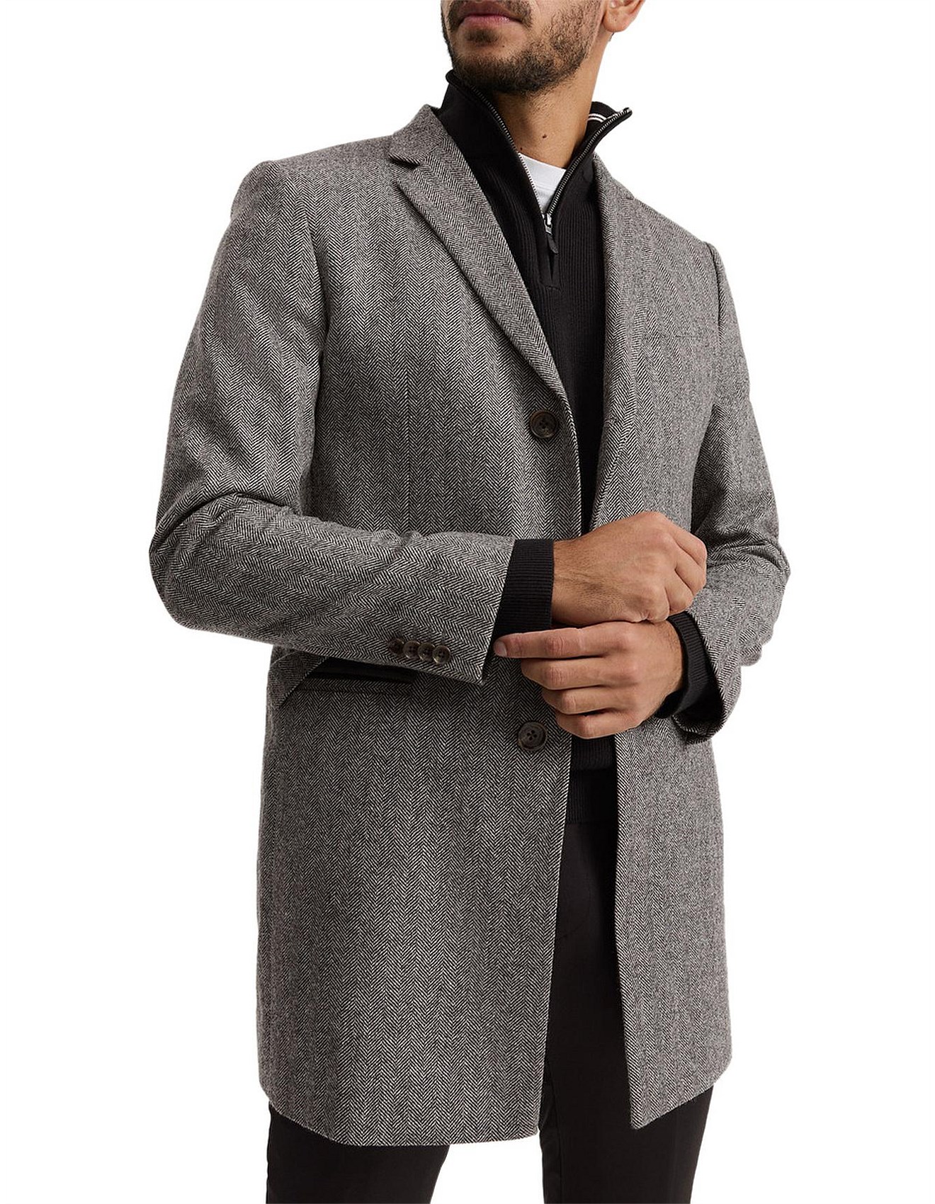 Country Road Herringbone Tweed Crombie | David Jones