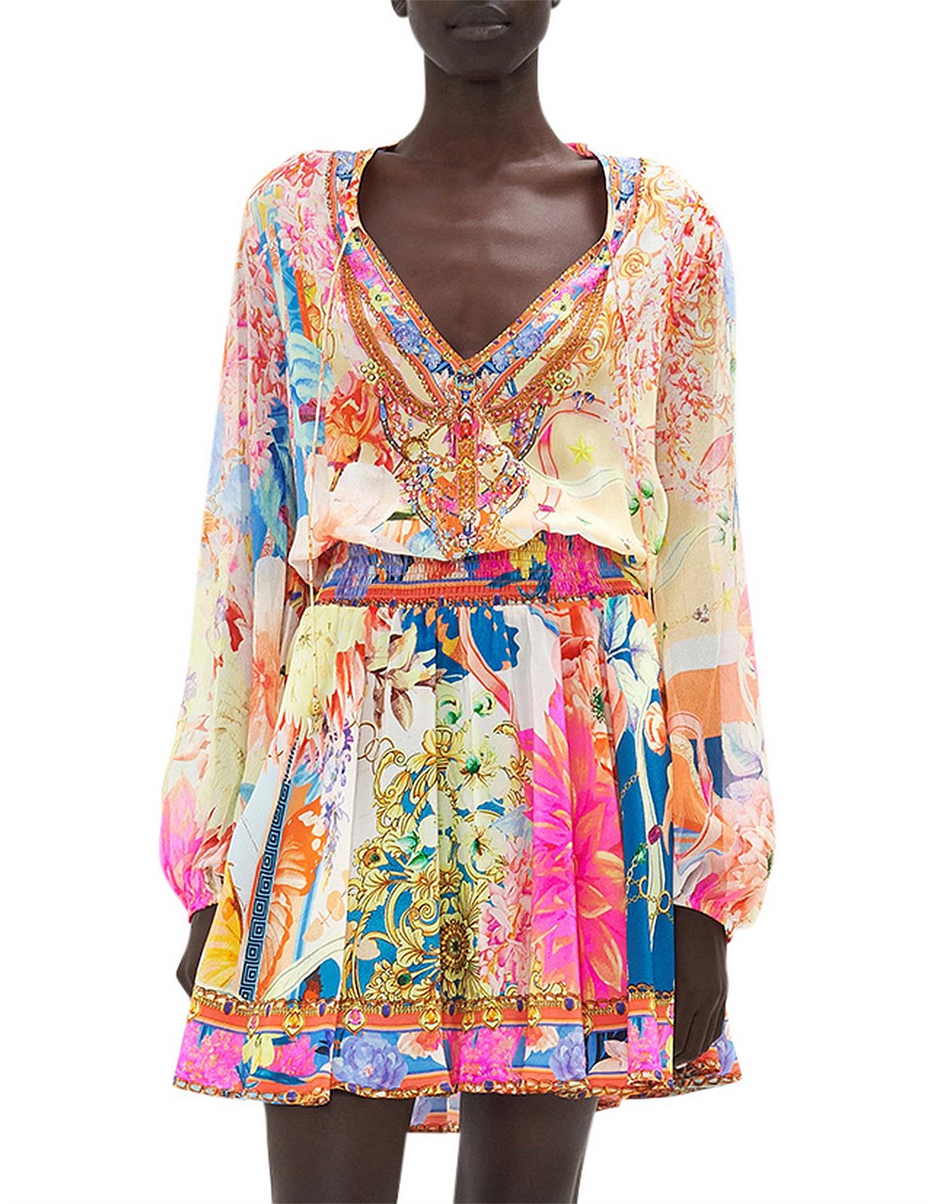 Camilla Relaxed Shirred Short Mini Dress | David Jones