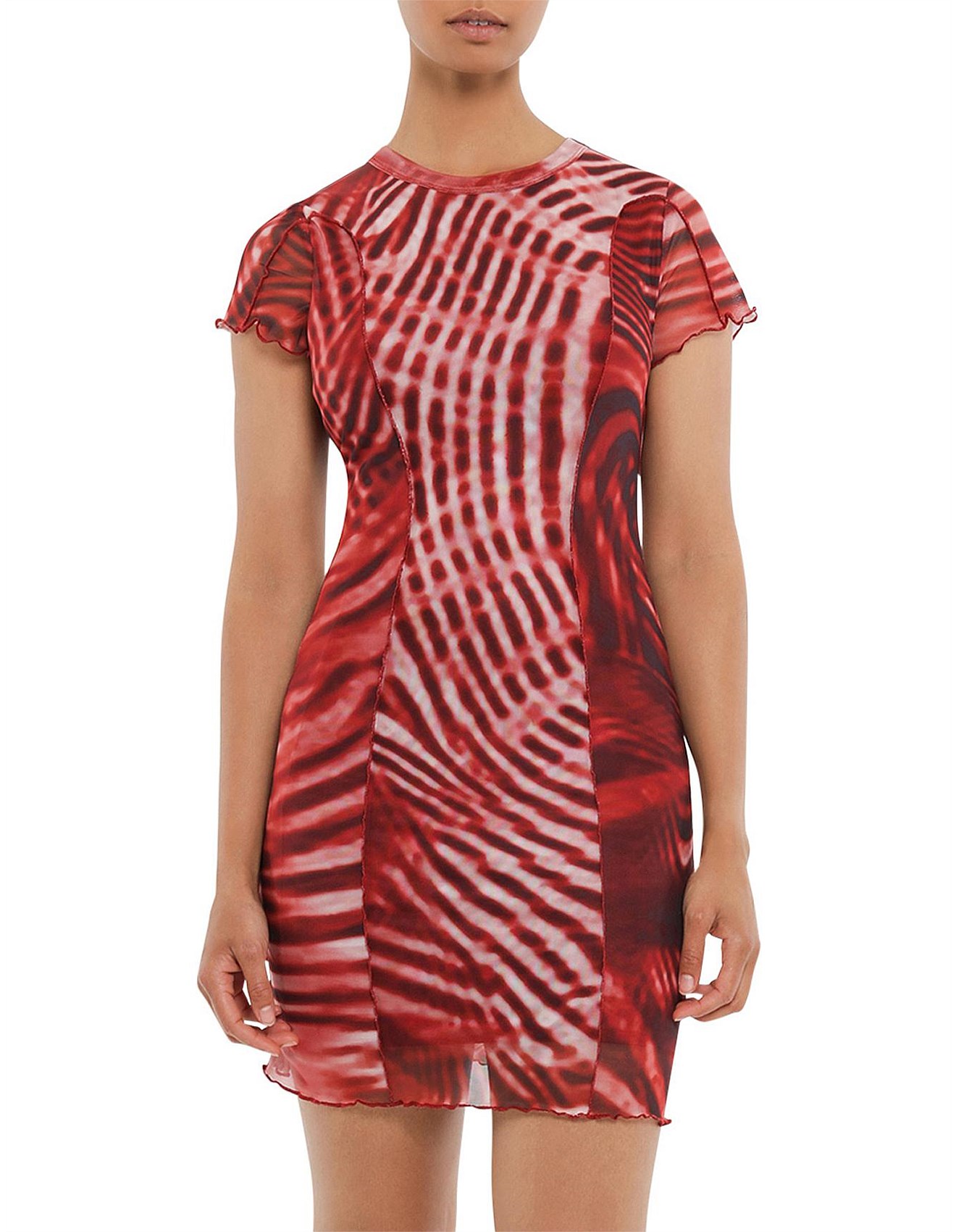 First Mse Inferna Cap Sleeve Mesh Mini Dress In Infrared | David Jones
