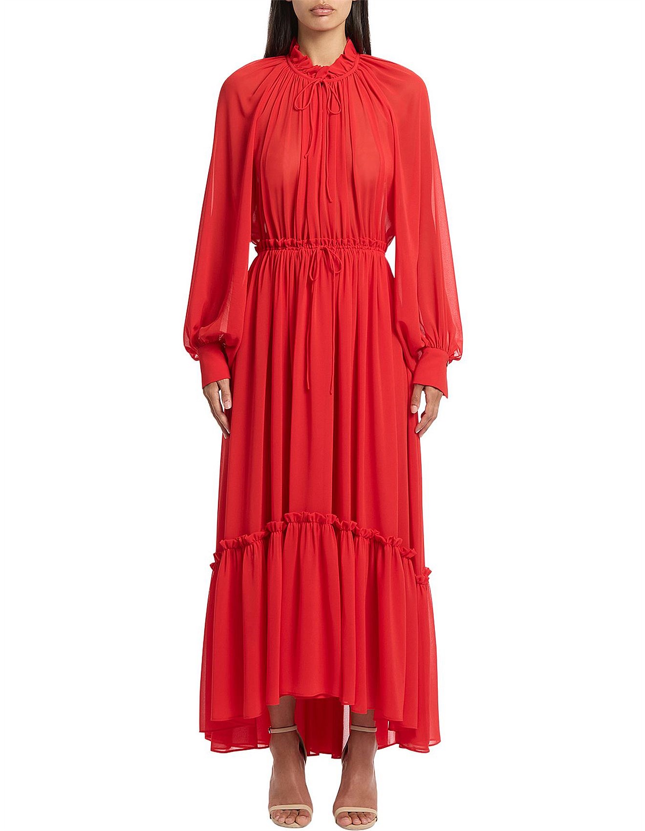 Carla Zampatti Georgette Gathered Ruffle Dress | David Jones