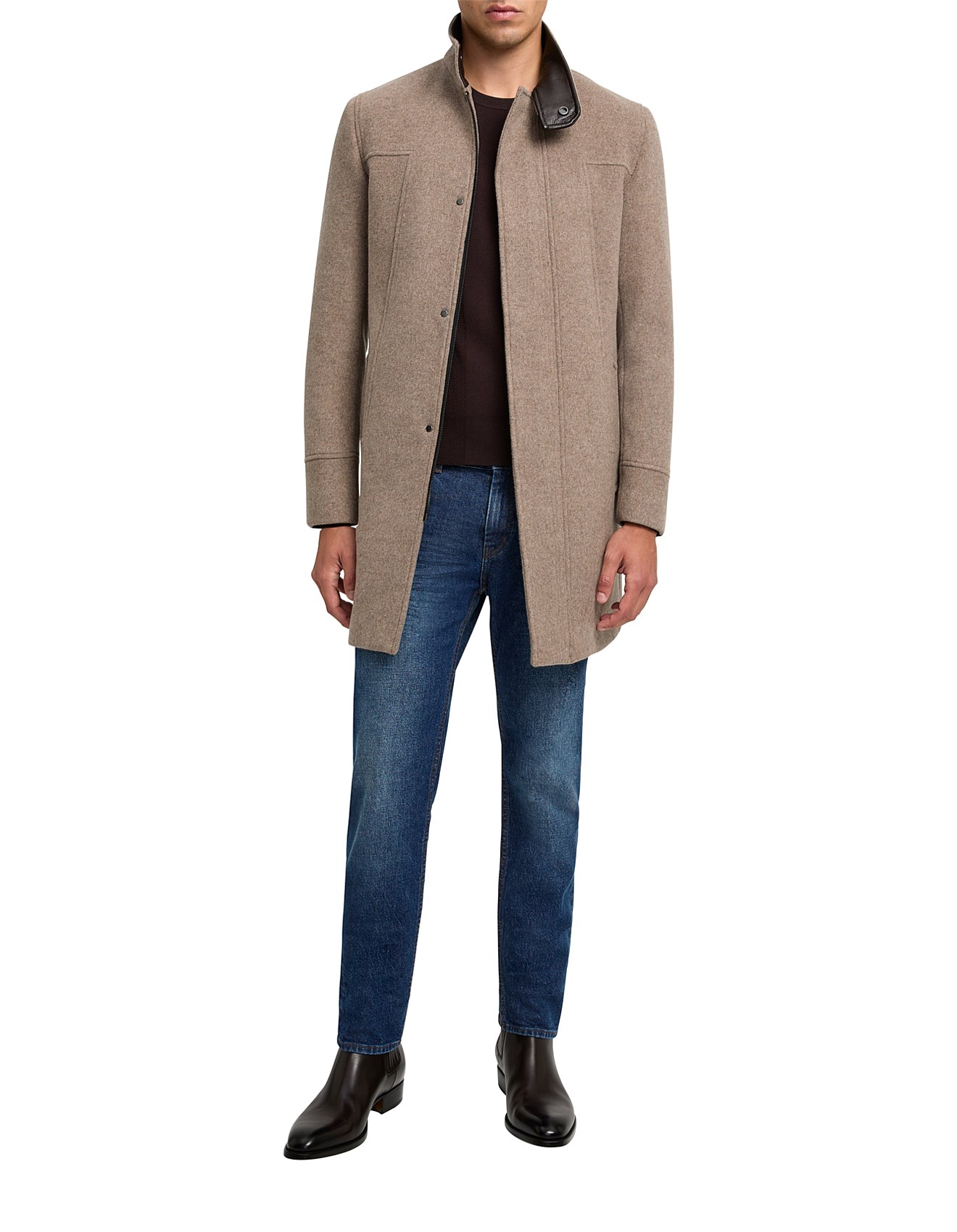 Calibre Leather Trim Melton Coat | David Jones