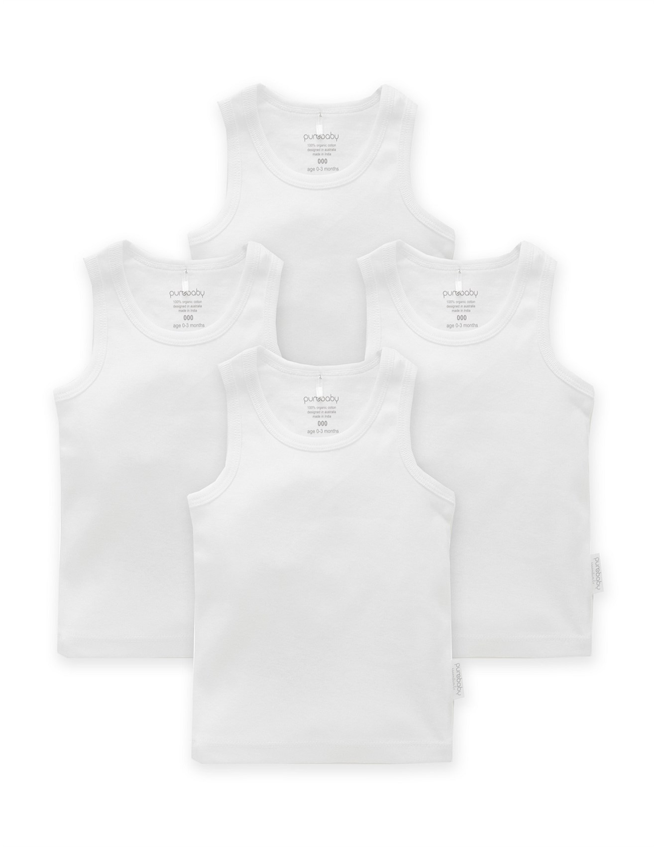Purebaby Essentials 4 Pack Rib Singlet | David Jones