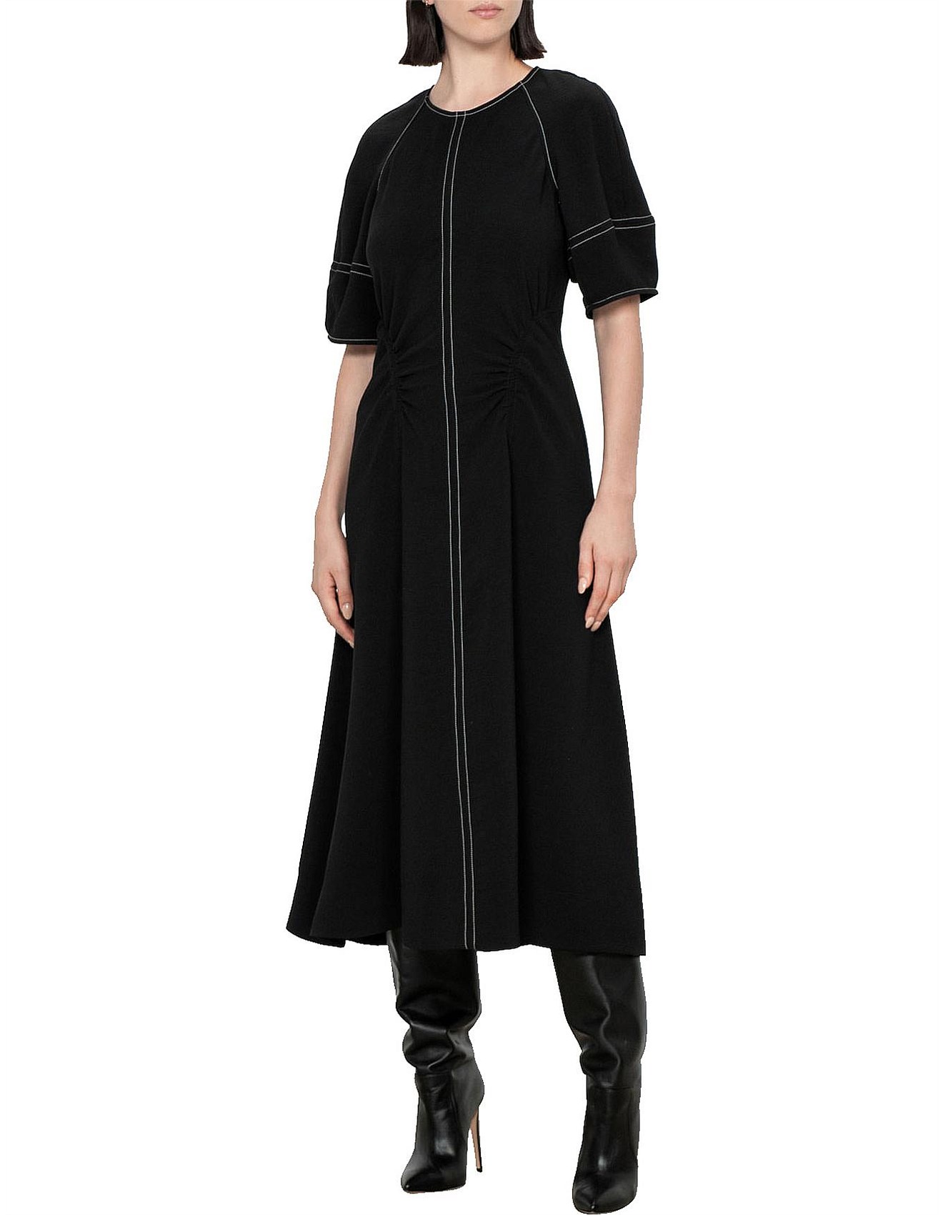 Veronika Maine Washed Crepe Gathered Midi Dress | David Jones