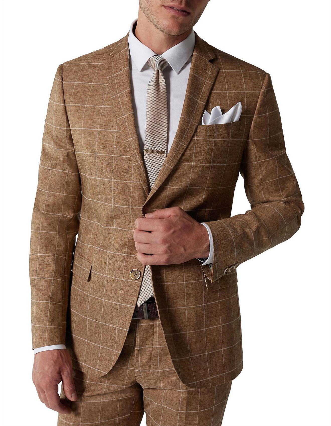 Politix Slim Stretch Windowpane Check Tailored Jacket | David Jones