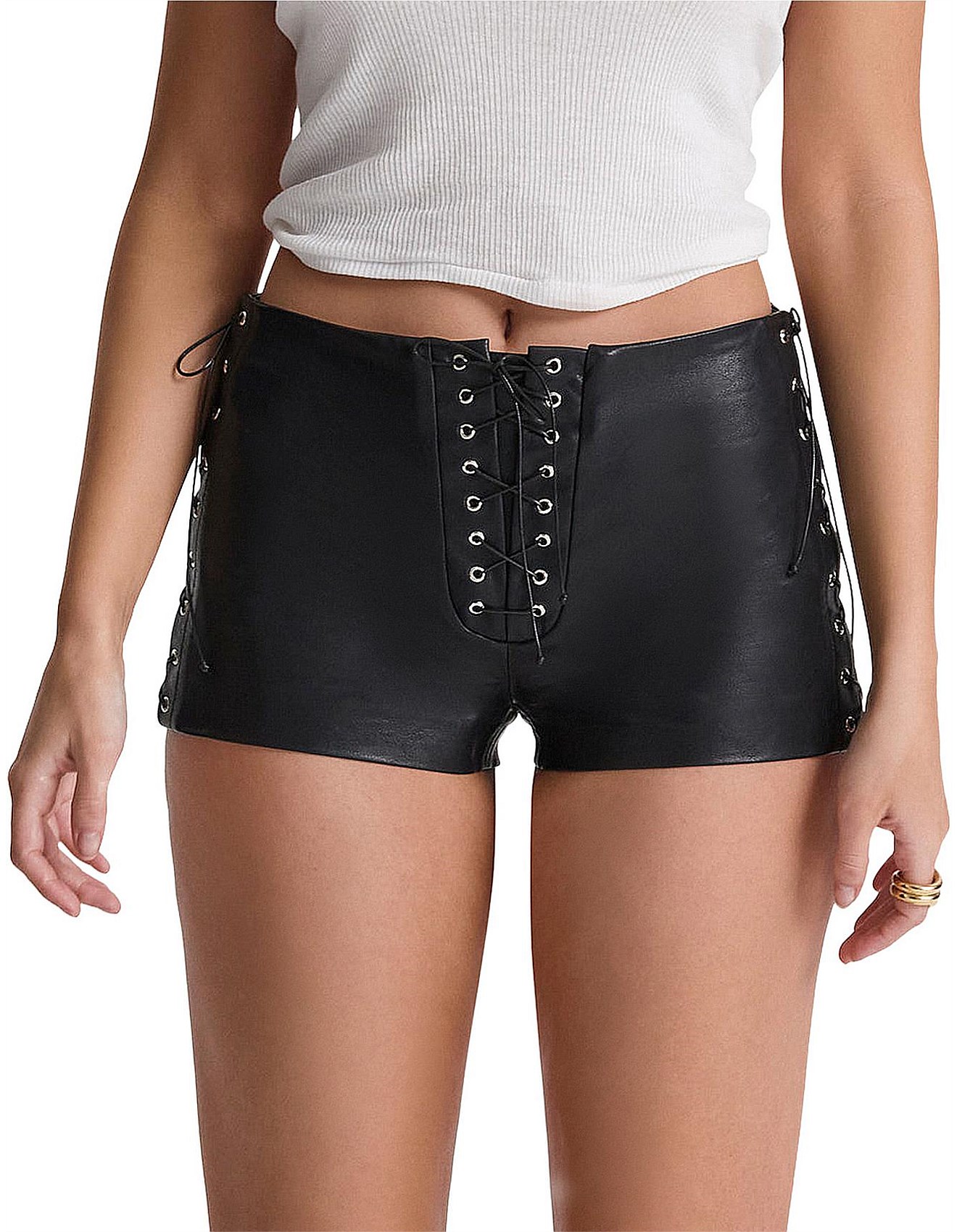 House Of Cb Azora Vegan Leather Micro Mini Shorts Black | David Jones