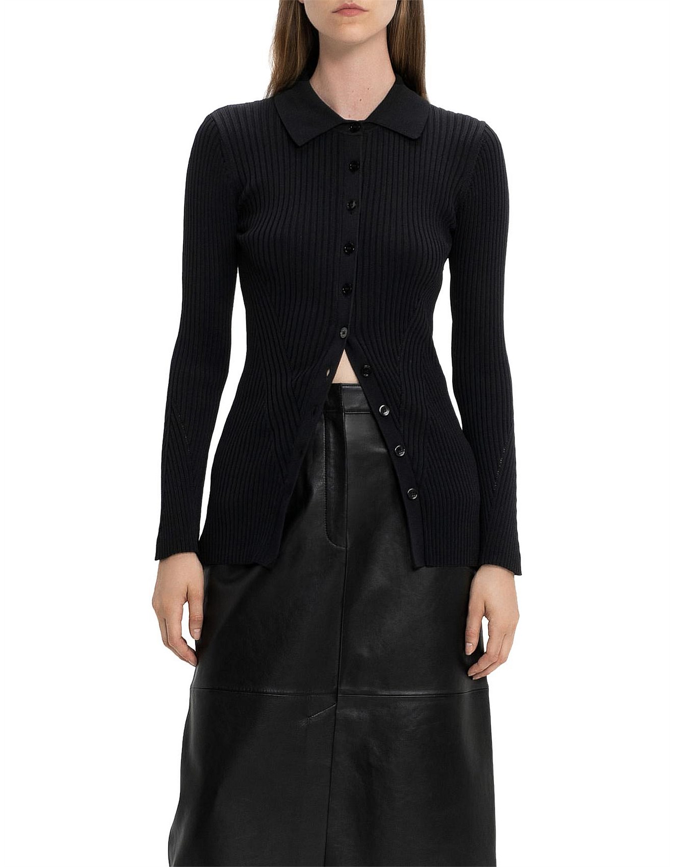Cue Sculpted Rib Knit Shirt | David Jones