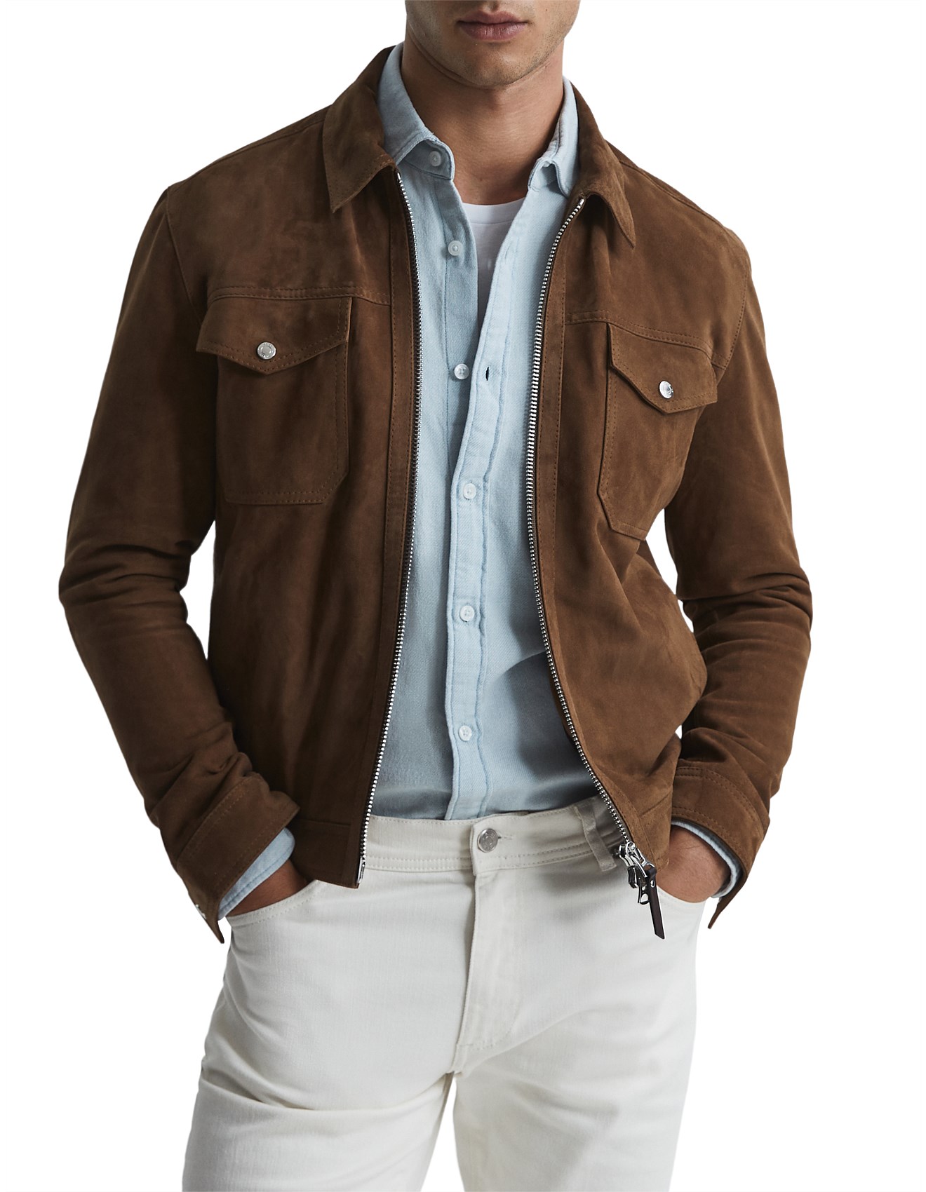 Reiss Suede Zip Through Trucker Jacket | David Jones