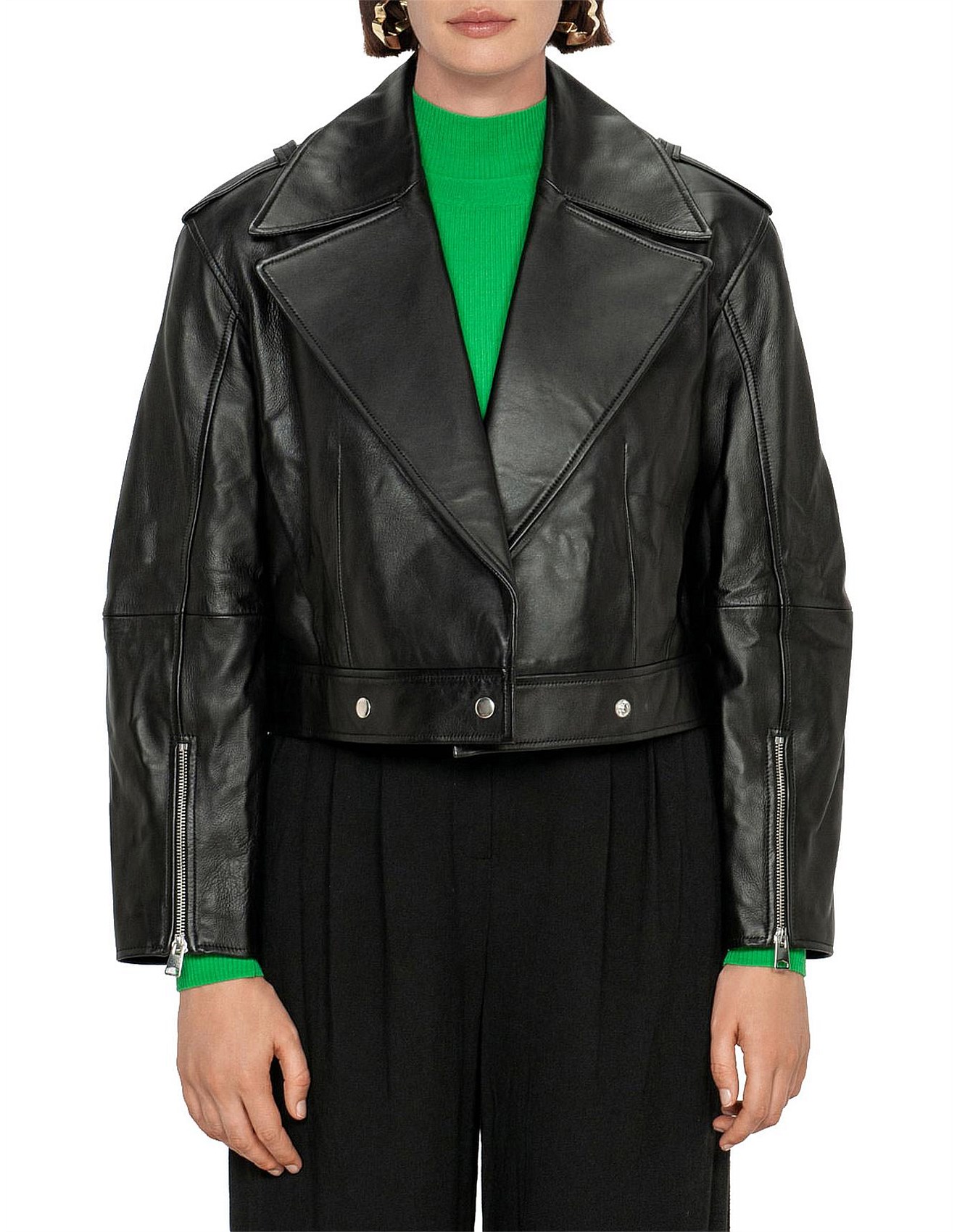 Veronika Maine Structured Leather Biker Jacket | David Jones