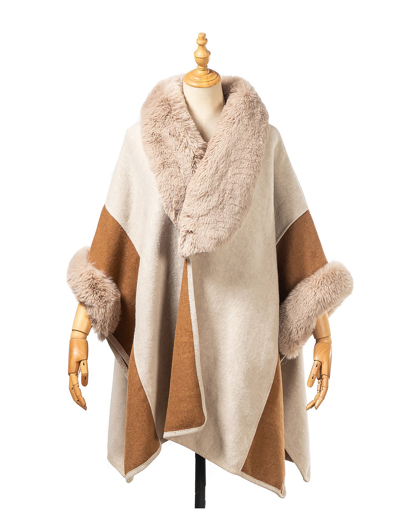 Gregory Ladner Two Tone Ruana With Faux Fur | David Jones