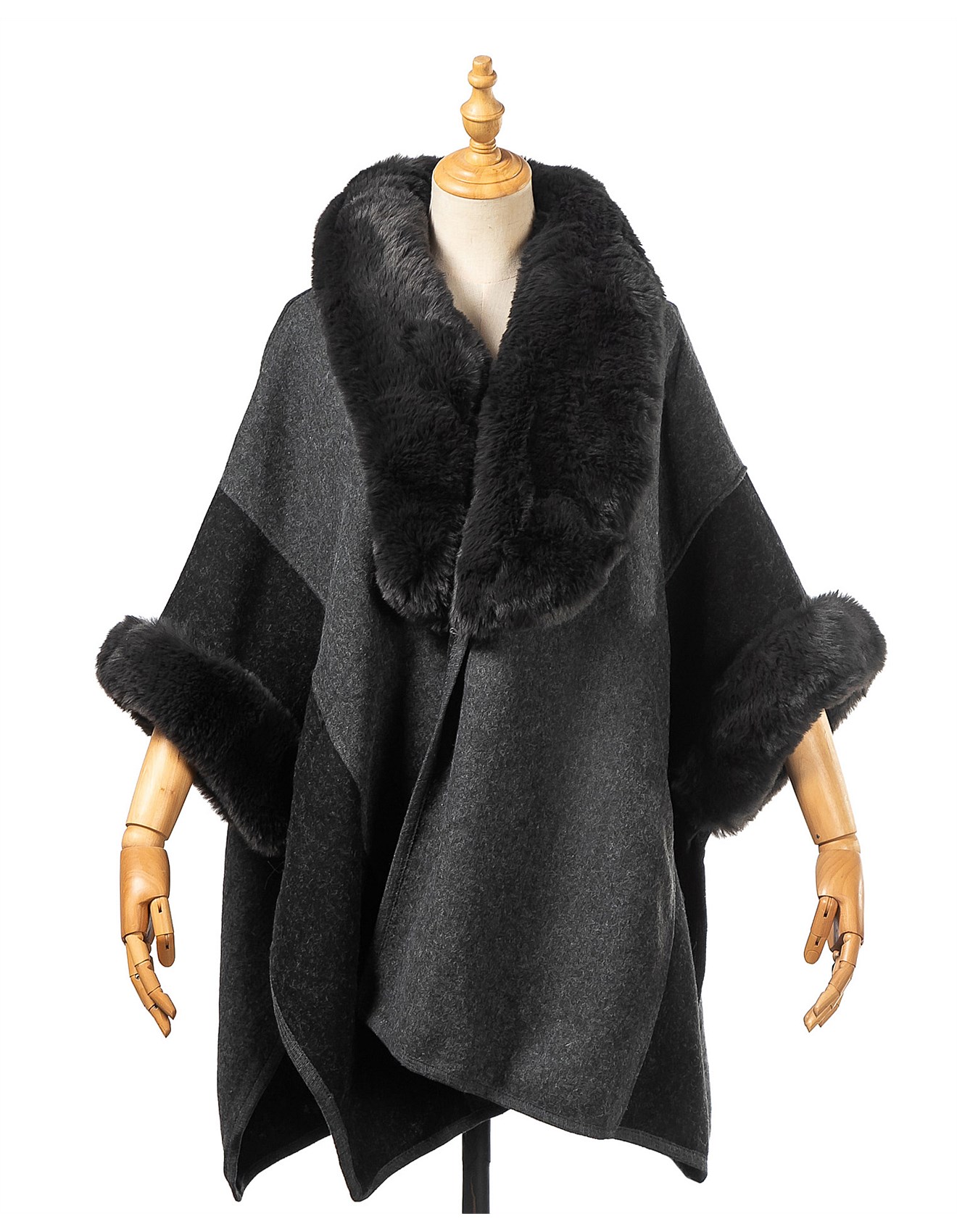 Gregory Ladner Two Tone Ruana With Faux Fur | David Jones