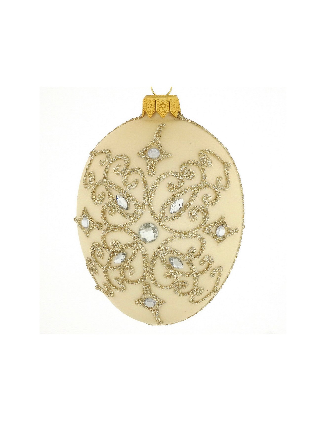 David Jones 8cm Tudor Motif Ivory European Glass Egg Bauble | David Jones