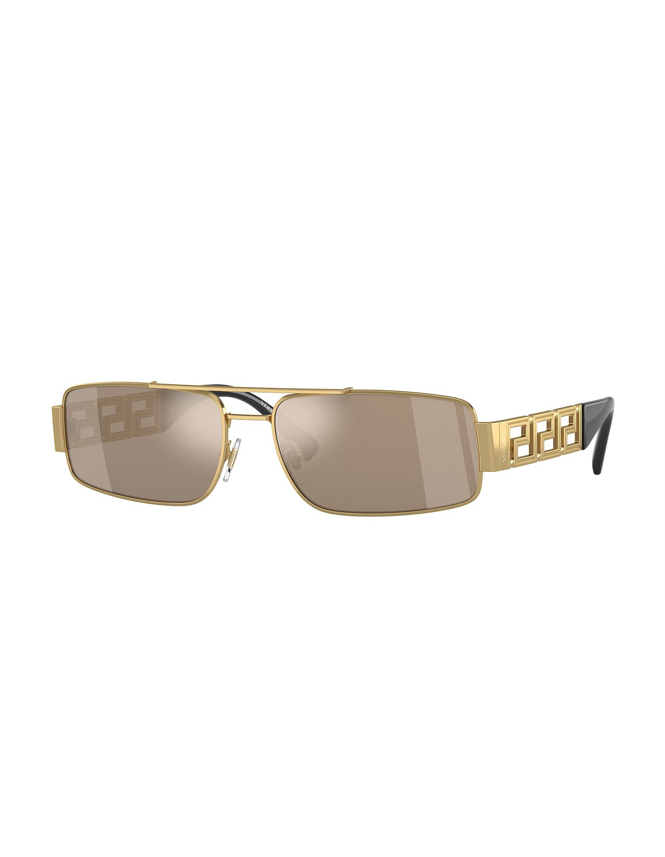 Versace Rectangle Gold Light Brown Mirror Dark Gold Male Sunglass ...