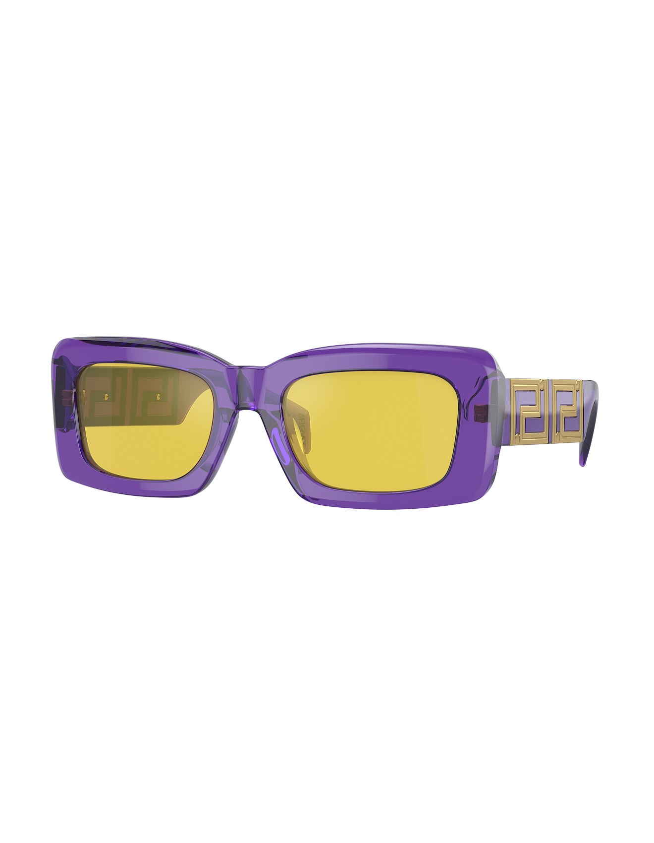 Versace Rectangle Transparent Violet Yellow Mirror Female Sunglass ...
