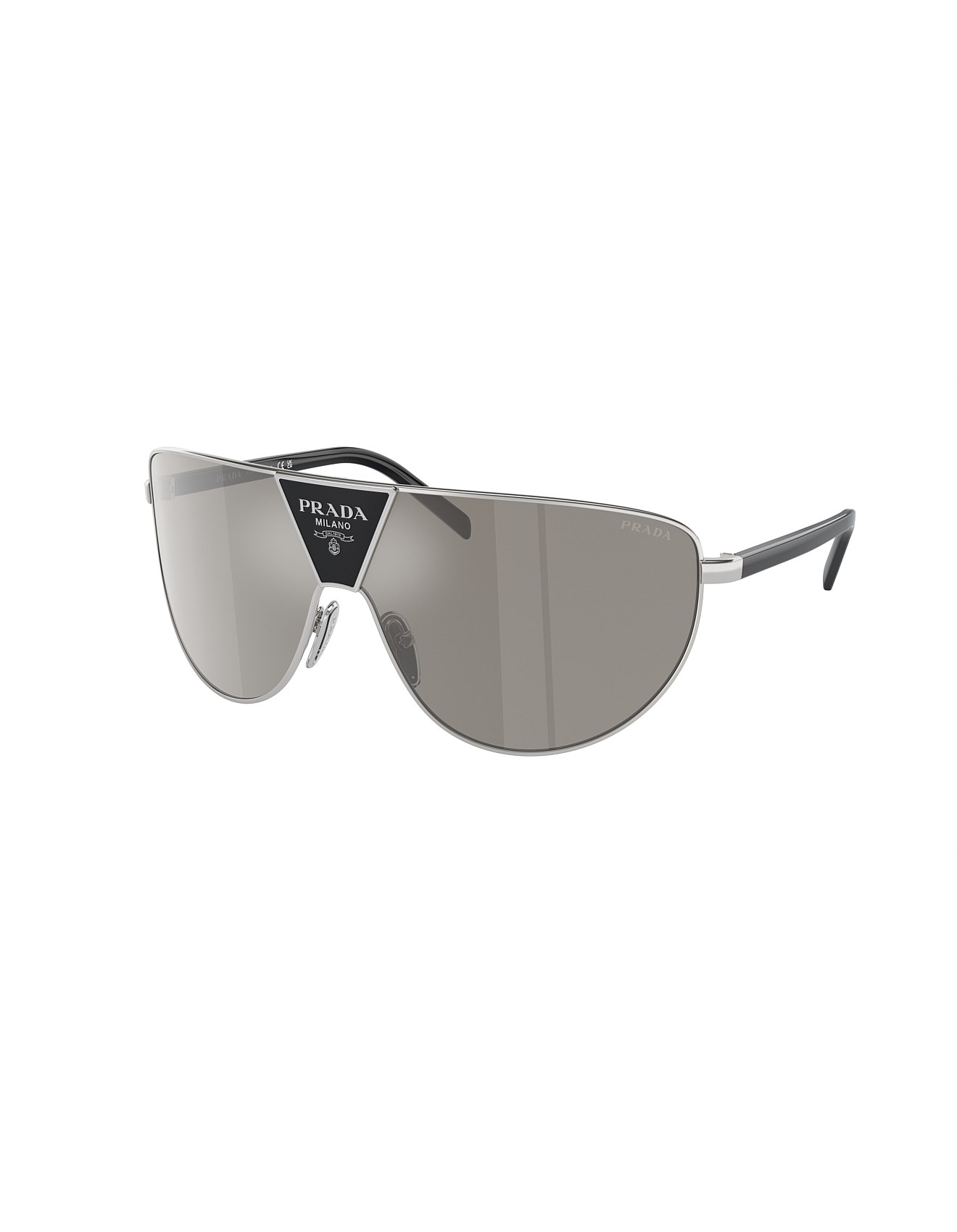 Prada Rectangle Silver Light Grey Mirror Silver Male Sunglass | David Jones