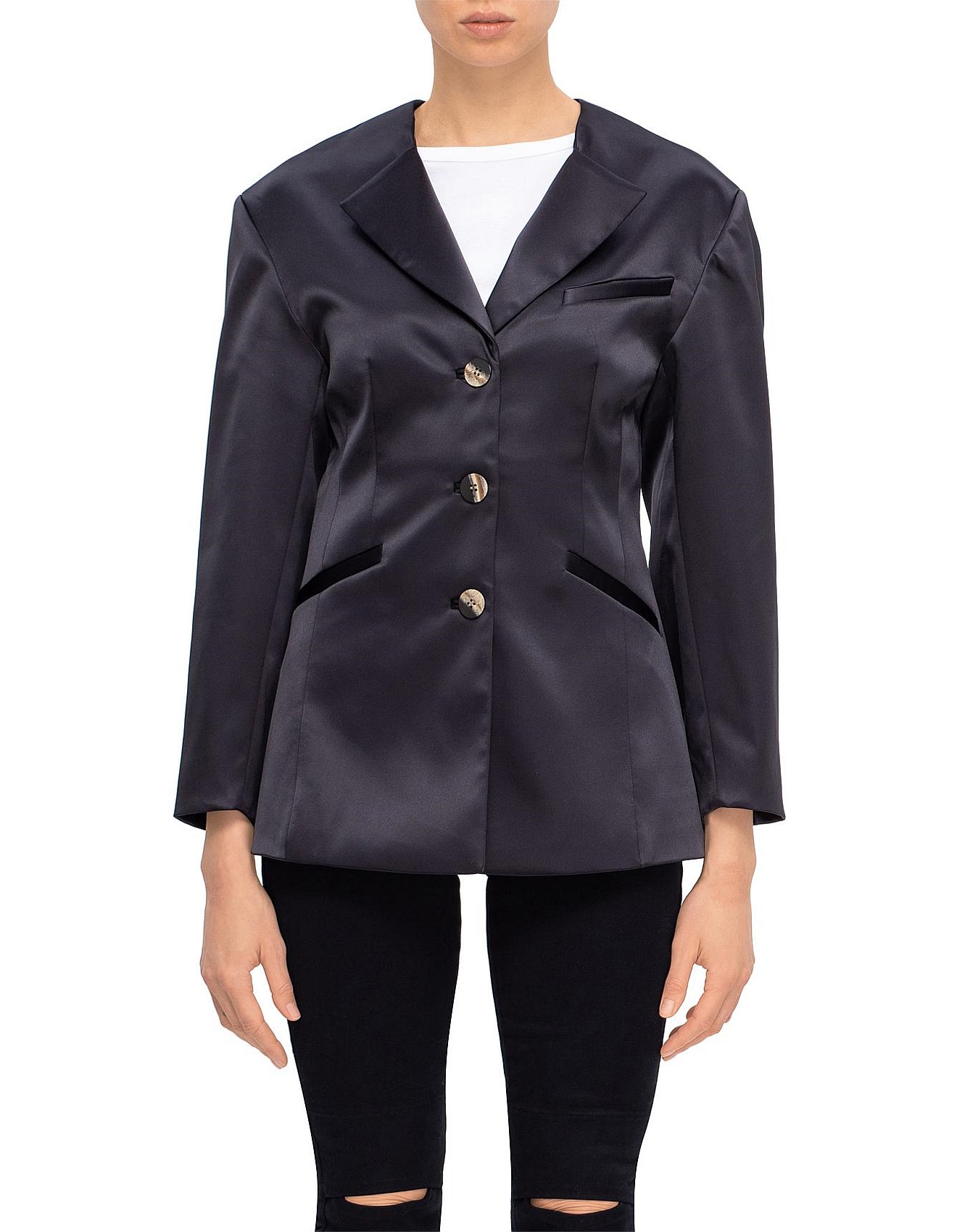 Ganni Double Satin Fitted Blazer | David Jones