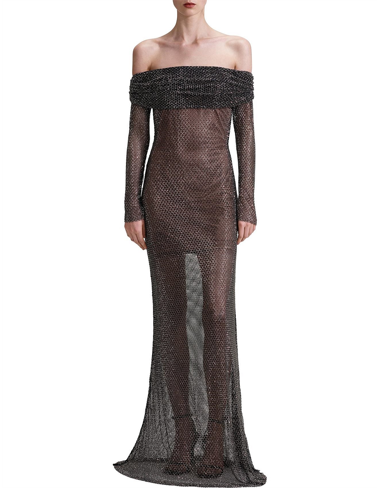Self-portrait Black Rhinestone Fishnet Maxi Dress | David Jones