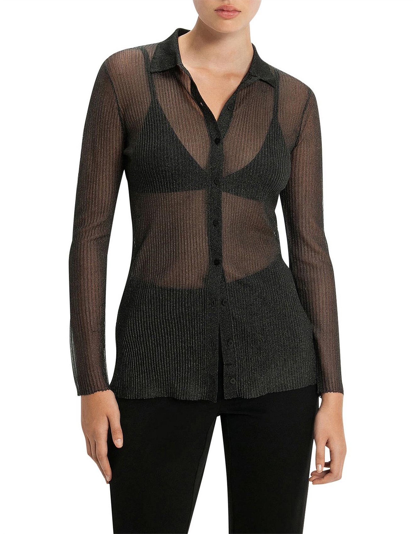 Cue Sheer Rib Knit Shirt | David Jones