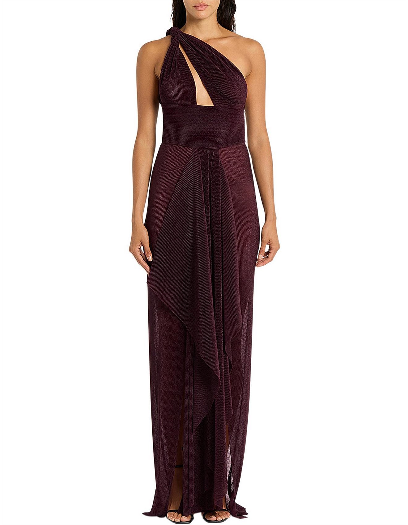 Carla Zampatti Plum Sheer Plisse One Shoulder Gown | David Jones